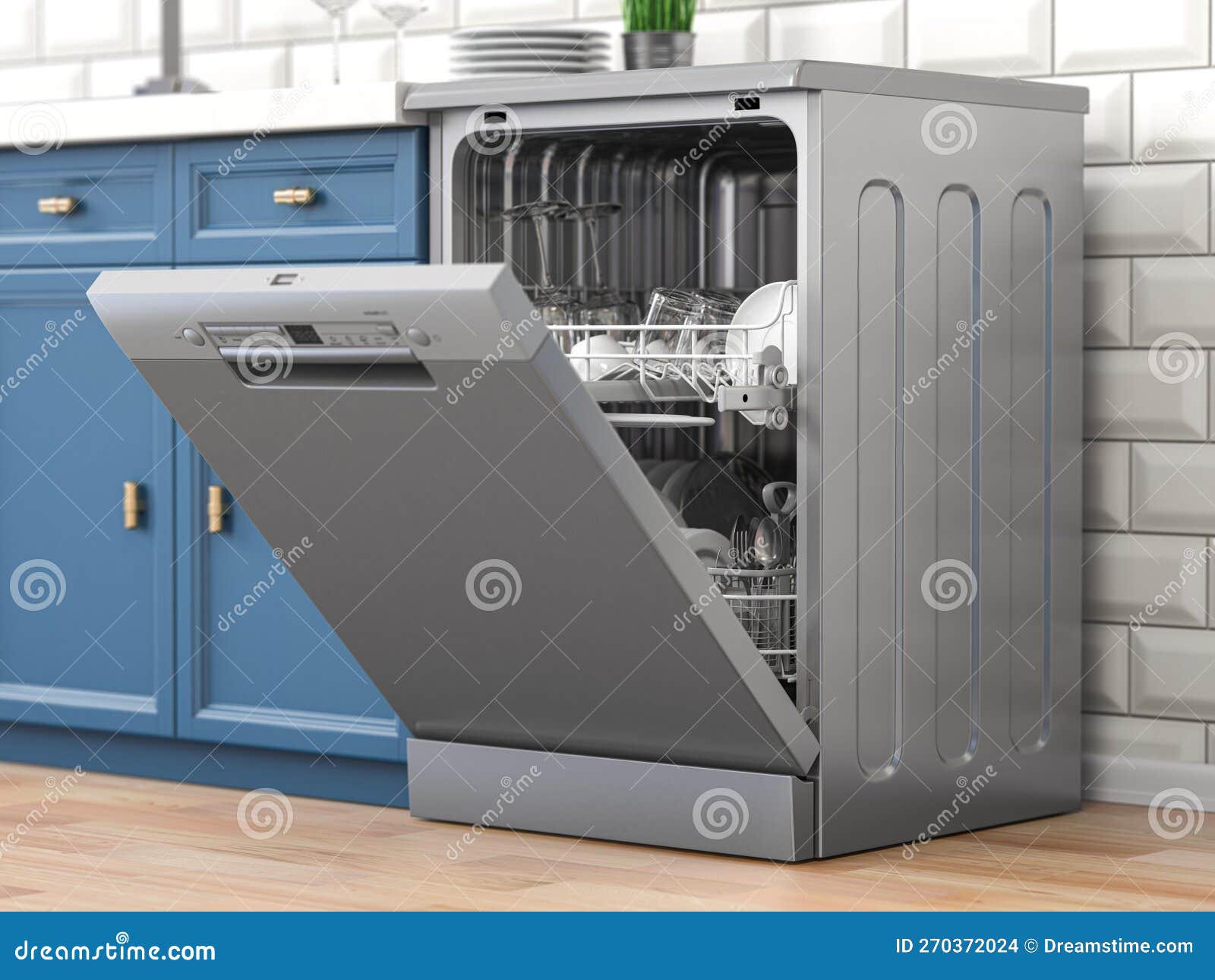 Open Empty Dishwasher in Kitchen Stock Illustration - Illustration of ...