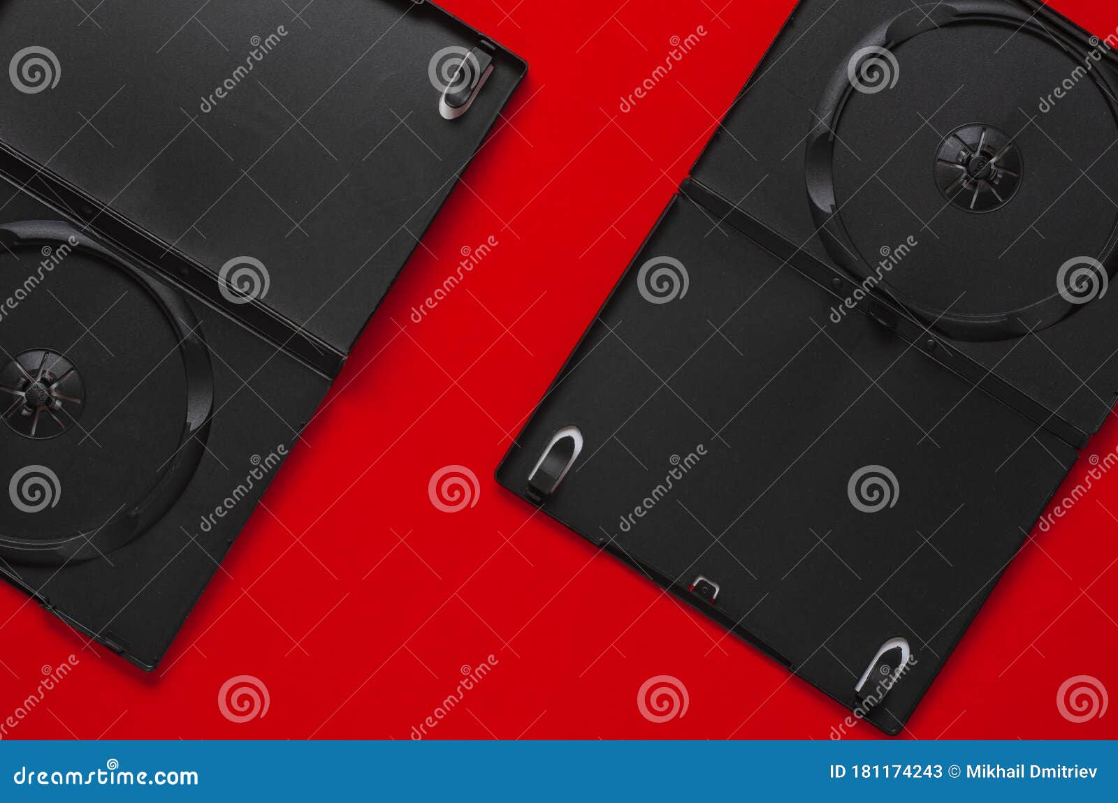 Open Empty DVD Boxes on a Red Background Stock Image - Image of plastic ...