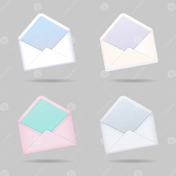 Open Empty Envelopes. Vector Illustration Isolated on Gray Background ...