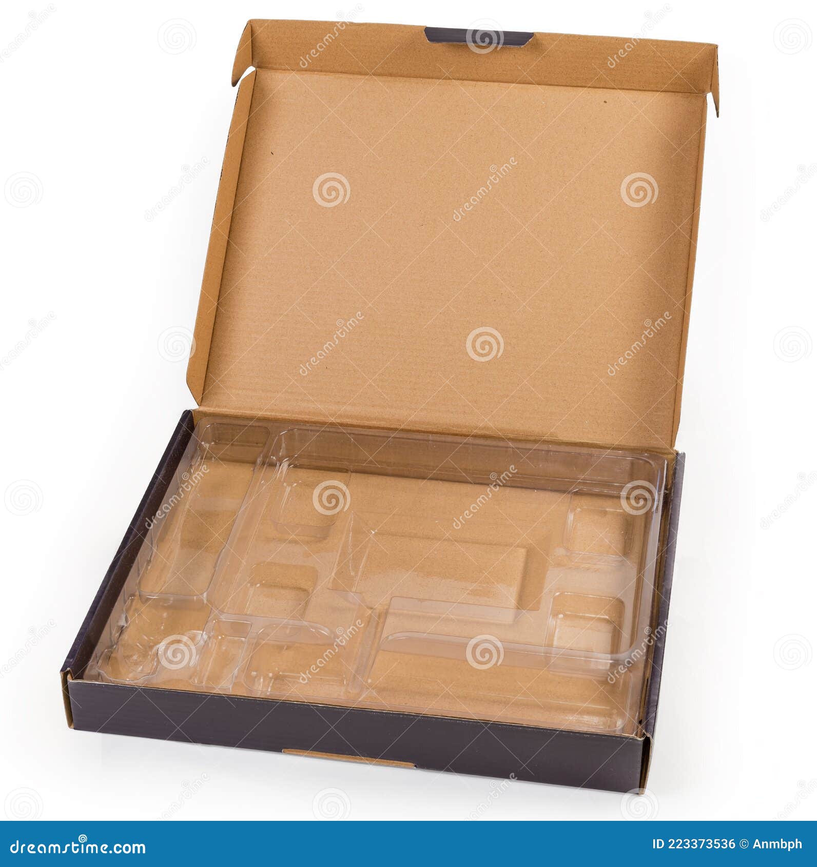 Open Empty Flat Corrugated Packing Box with Plastic Spacer Insert Stock ...