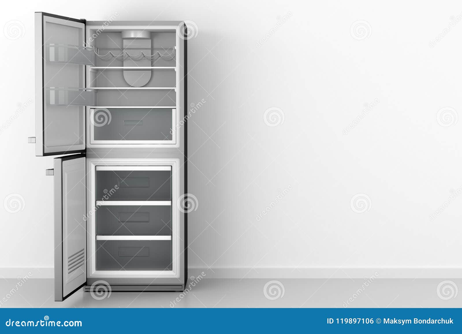 Open Empty Fridge in Front of White Wall Stock Illustration ...