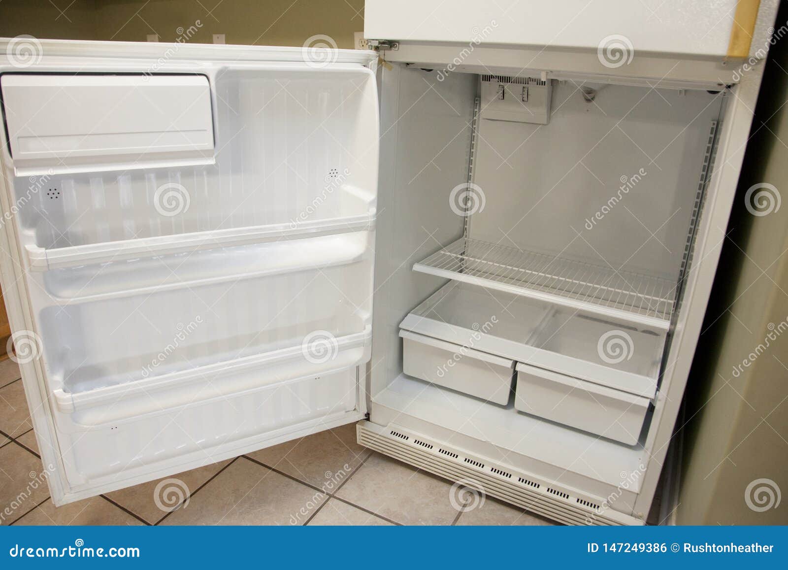 Open empty fridge stock photo. Image of inside, drawer - 147249386