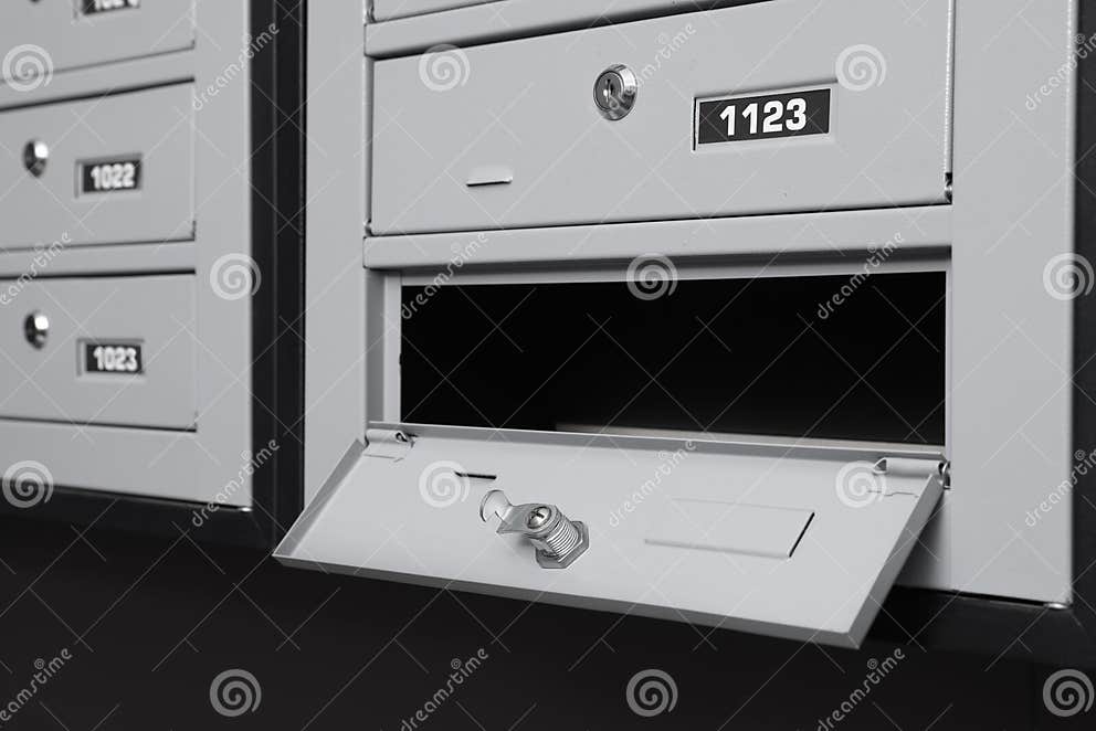 Open Empty Grey Metal Mailbox with Keyhole Indoors Stock Photo - Image ...