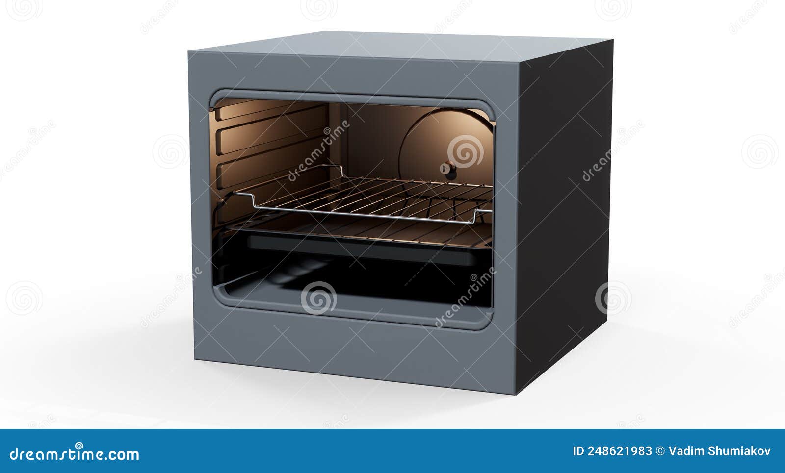 An Open Empty Household Kitchen Oven with a Brushed Metal Finish and ...