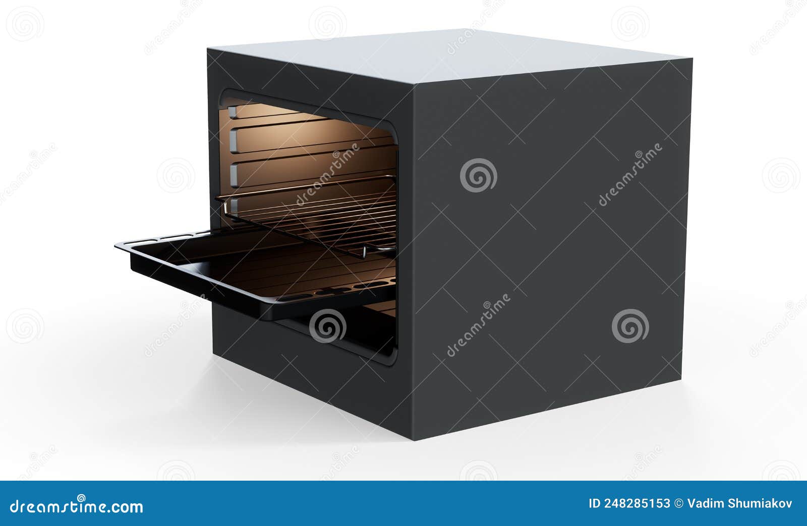 An Open Empty Household Kitchen Oven with a Brushed Metal Finish and ...