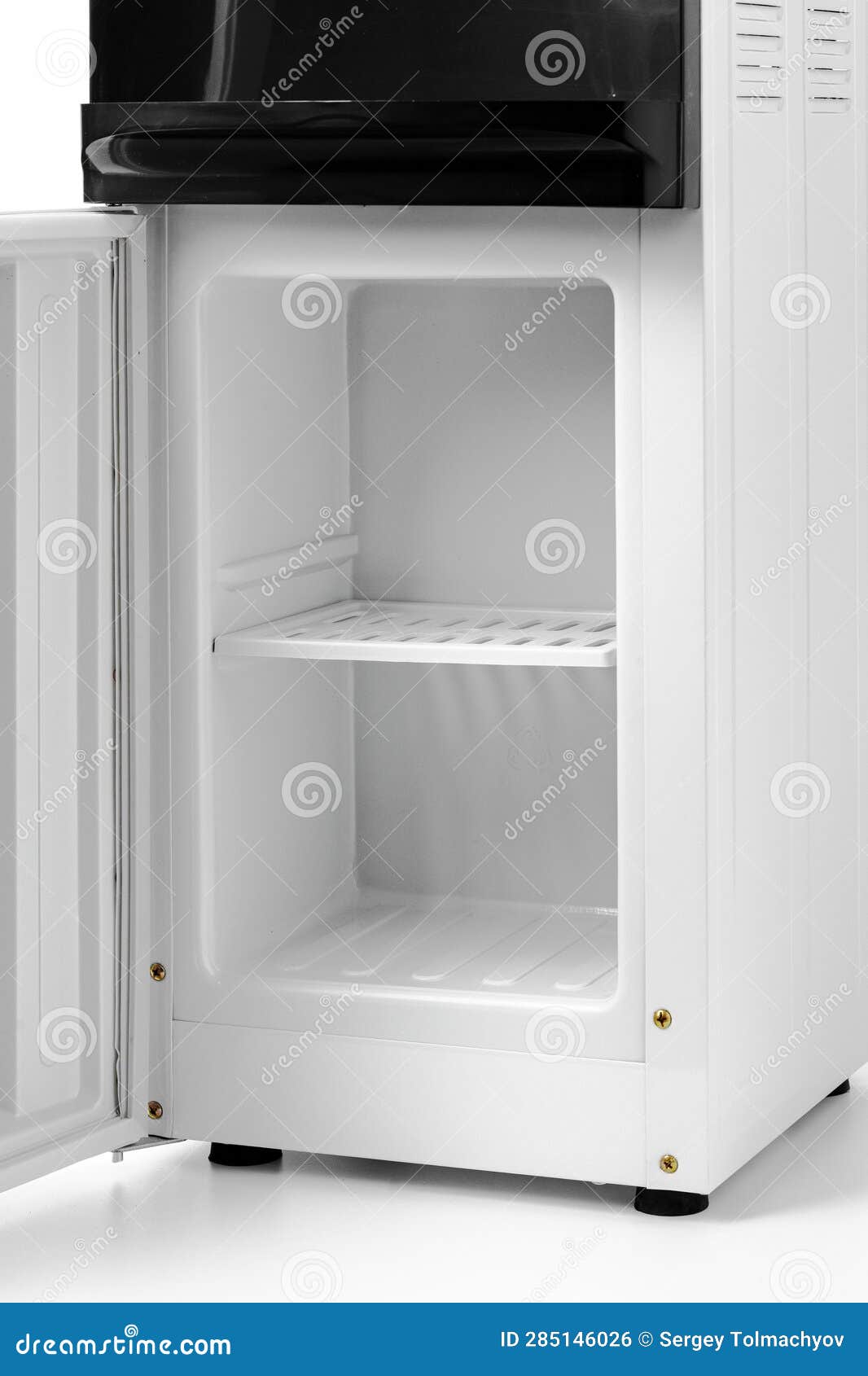 Open Empty Mini Fridge Isolated on White Background Stock Photo - Image ...
