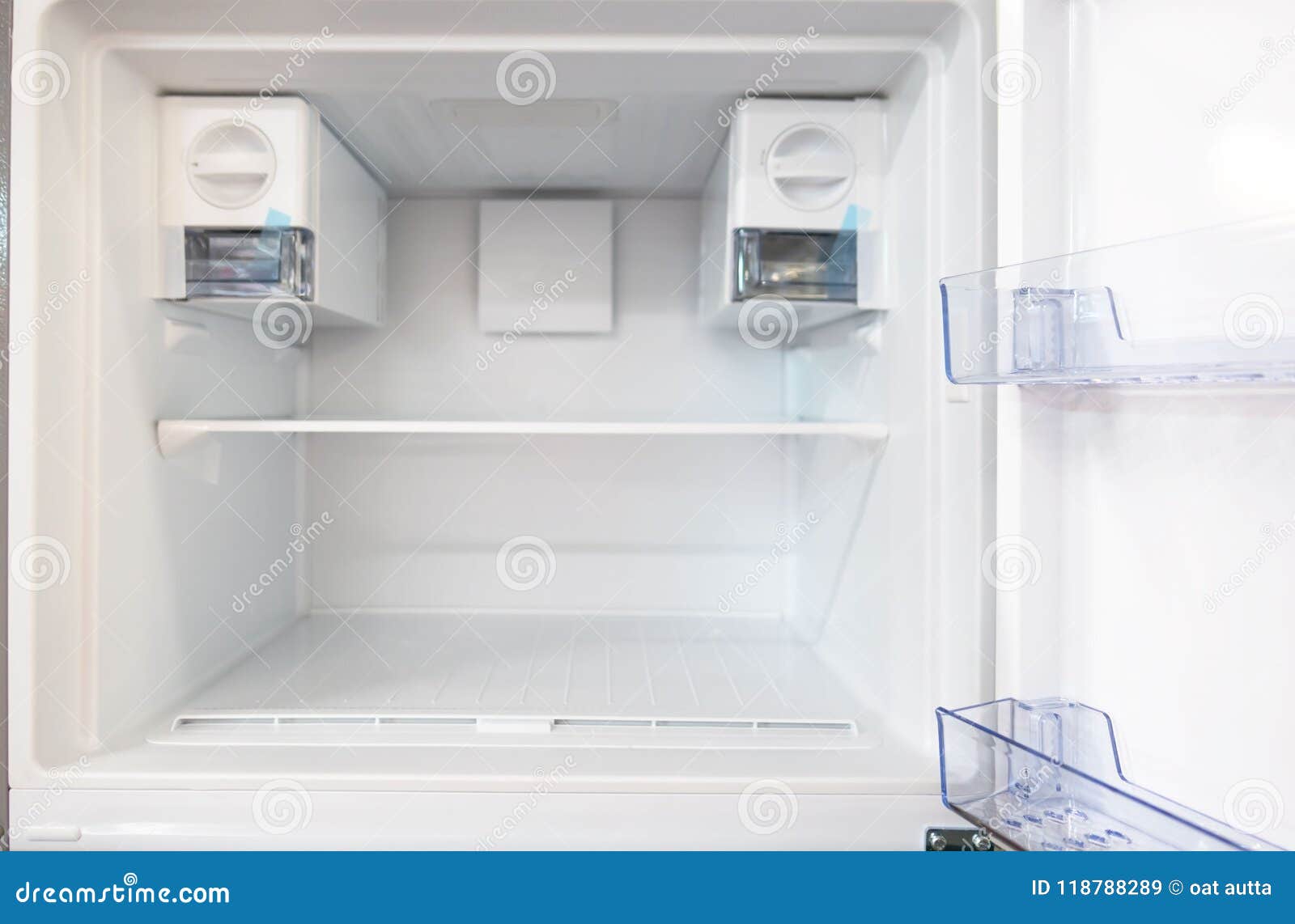 Open Empty New White Refrigerator Inside Fridge with Shelves Stock ...