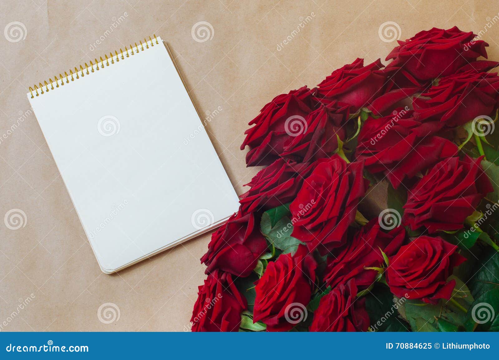 Open Empty Notebook with Bouquet of Roses Flowers Stock Image - Image ...