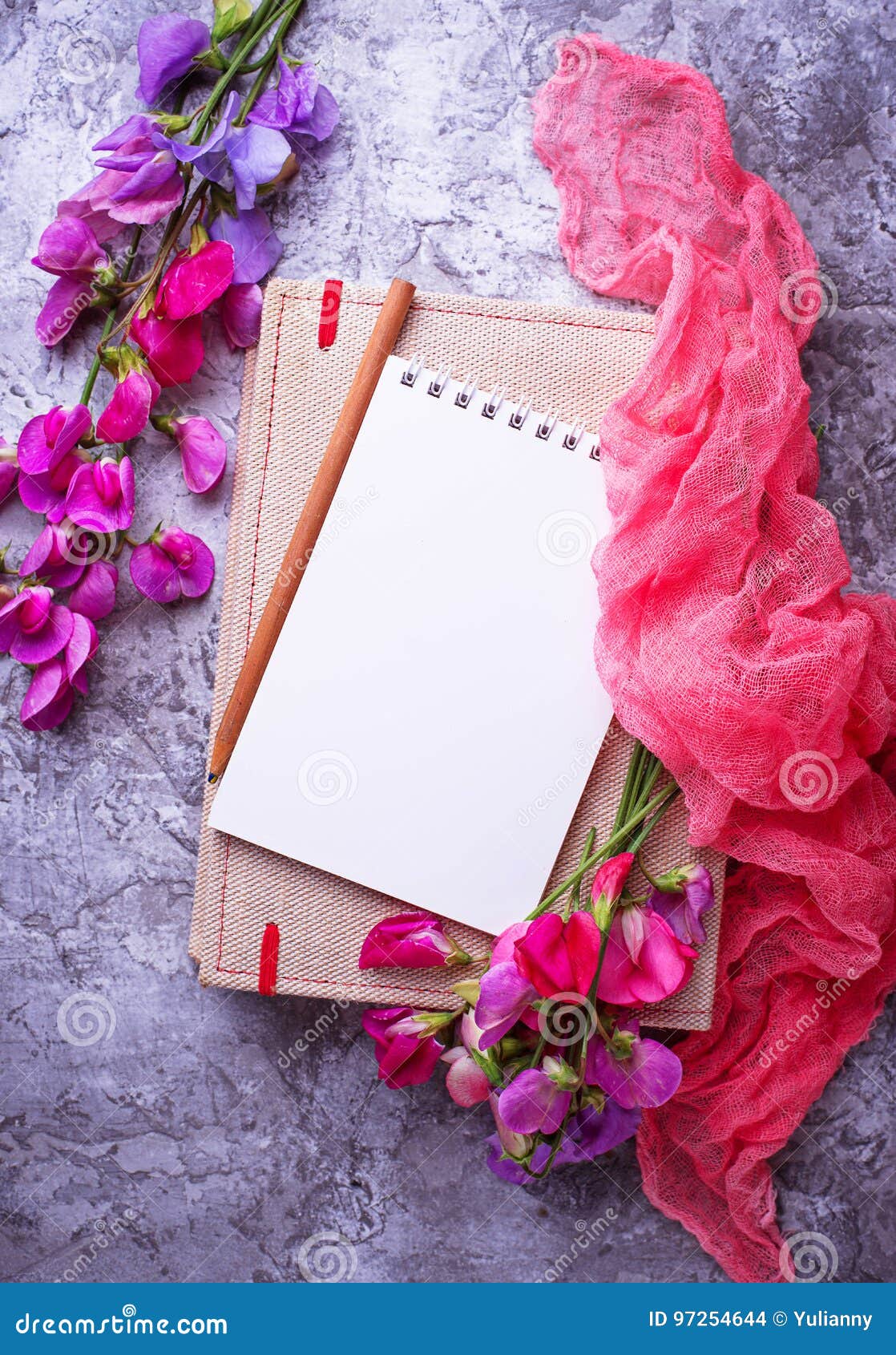 Open Empty Notebook and Flowers. Stock Photo - Image of summer, beauty ...