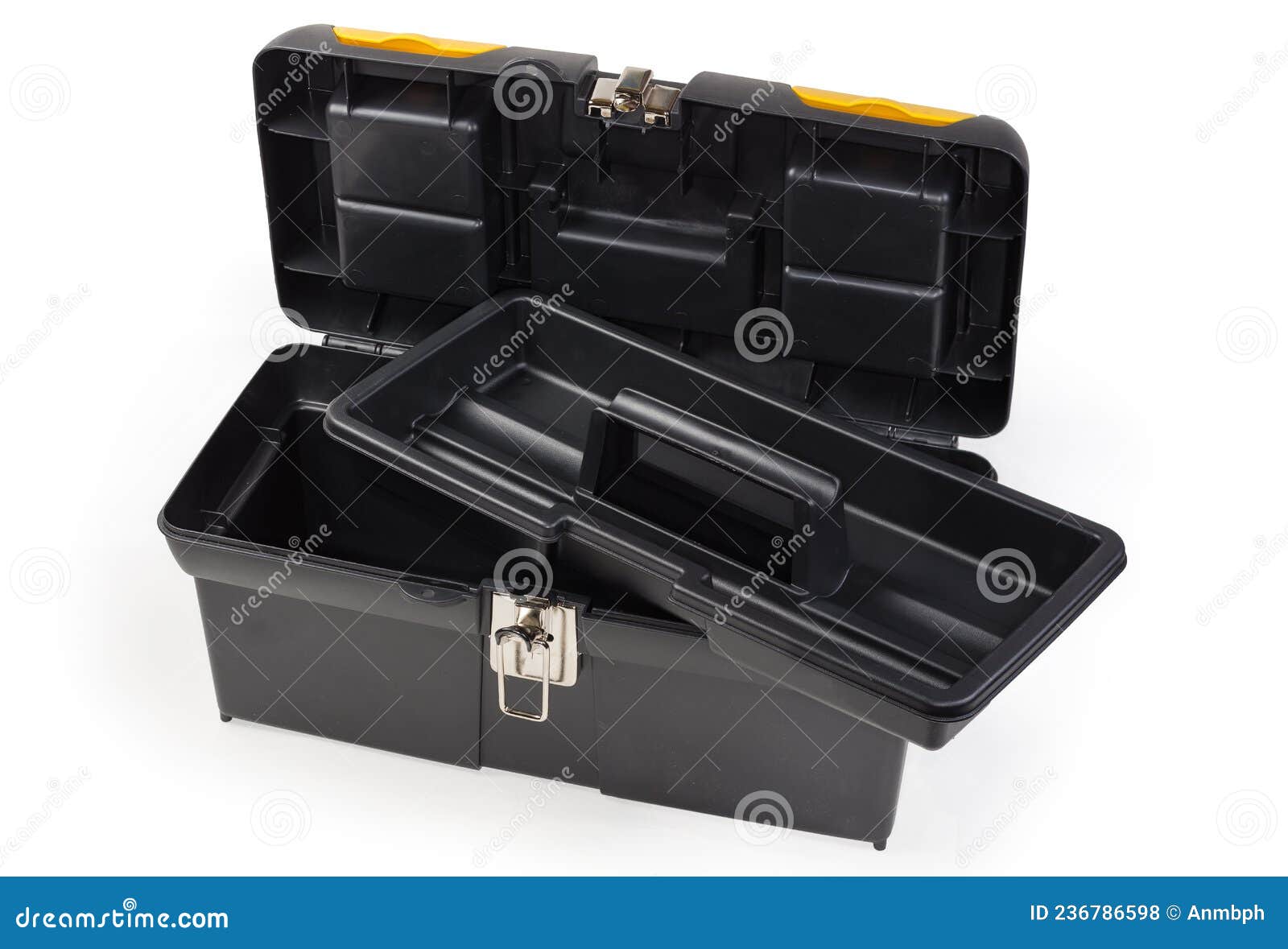 Open Empty Plastic Portable Multi-compartment Toolbox with Removed Tray ...