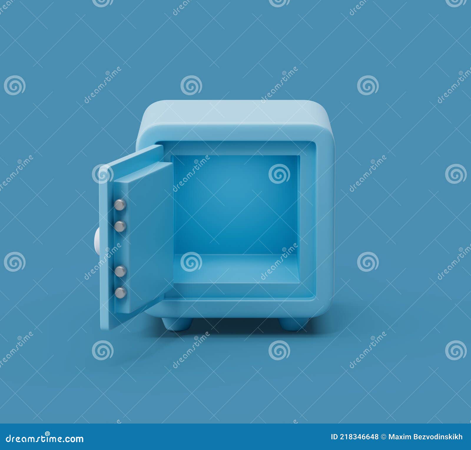 Open Empty Safe Box Front View on Blue Pastel Background with Soft ...