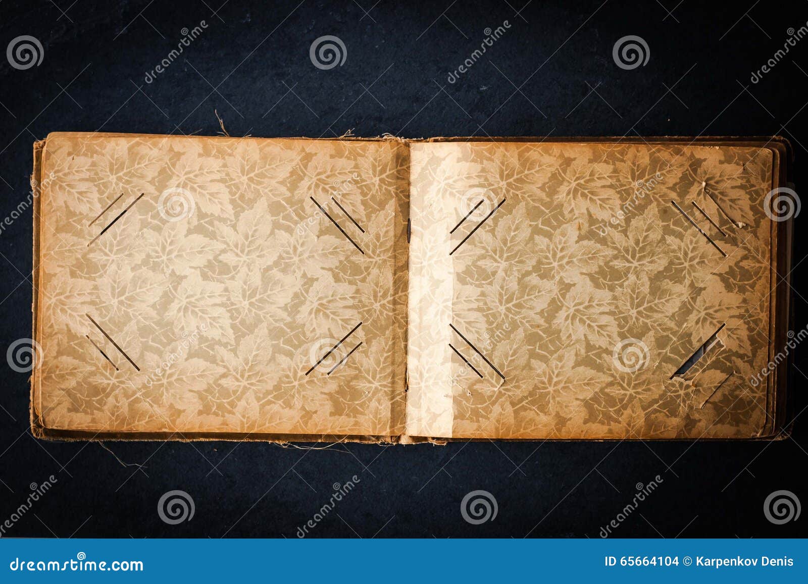 Open Empty Vintage Photo Album on the Dark Stone Table Stock Photo ...