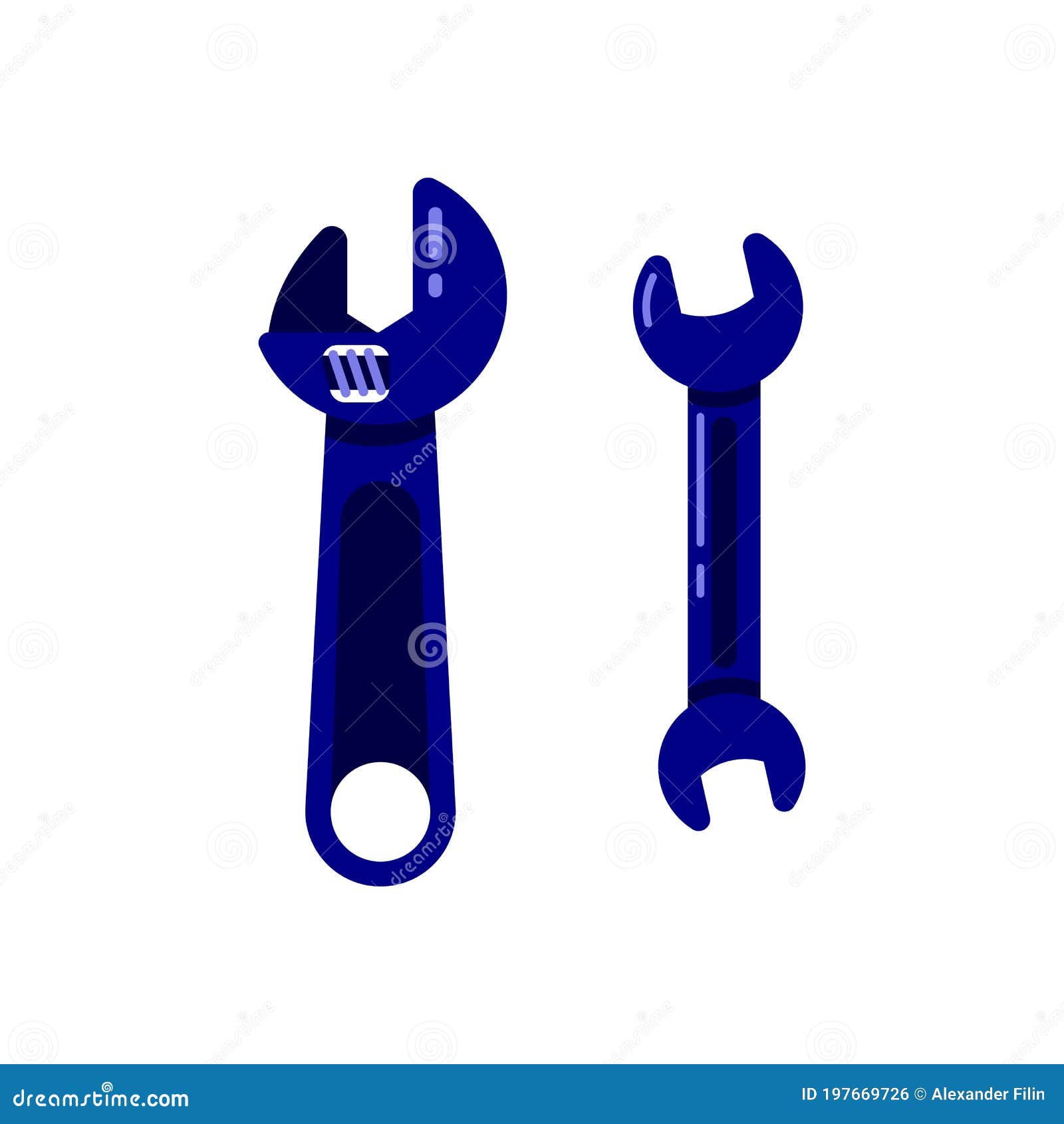 Open-ended and Adjustable Wrench in Flat Design. Tools on an Isolated ...