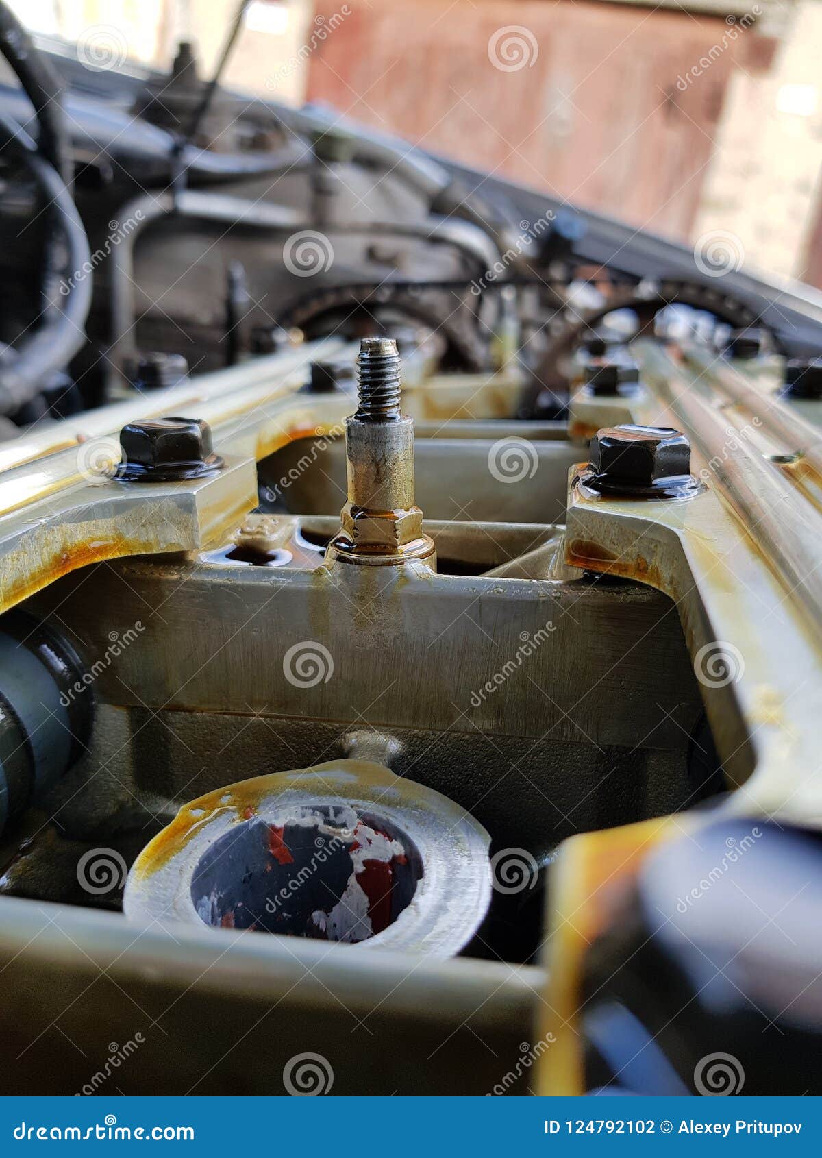 Open engine with oil stock photo. Image of veranda, black - 124792102