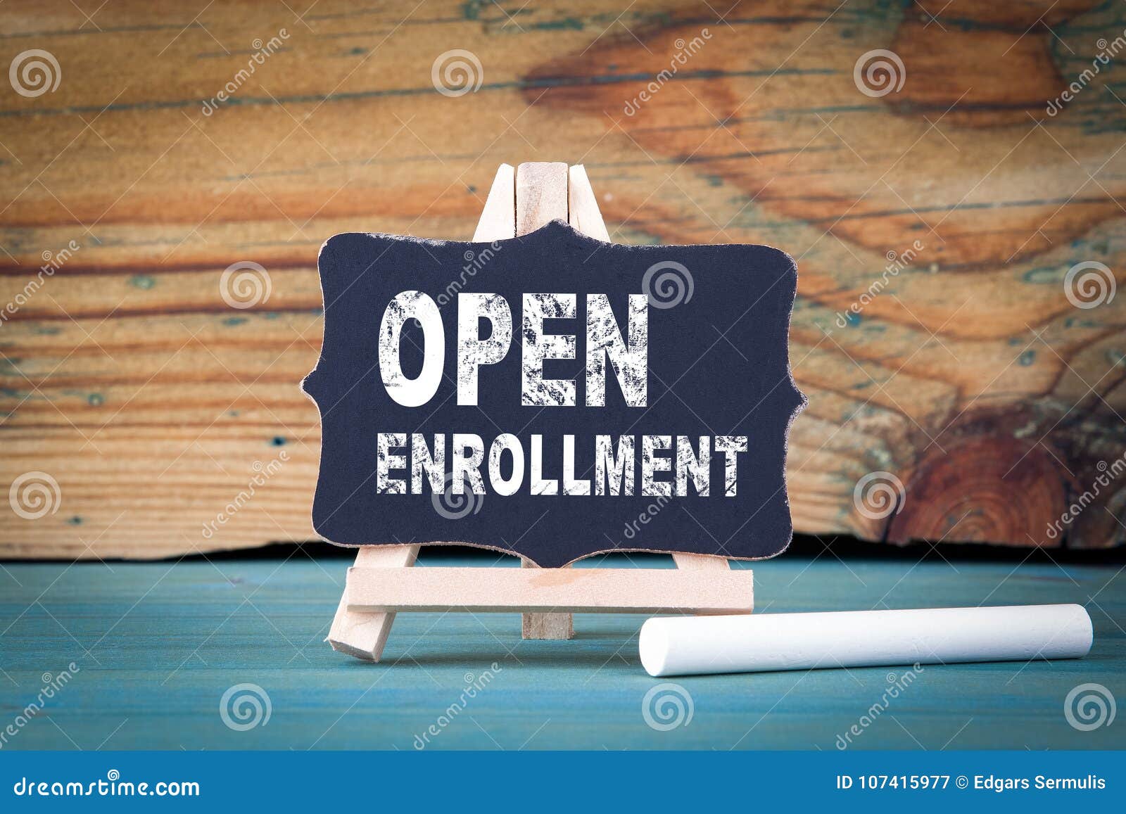 Open Enrollment. Small Wooden Board with Chalk on the Table Stock Image ...