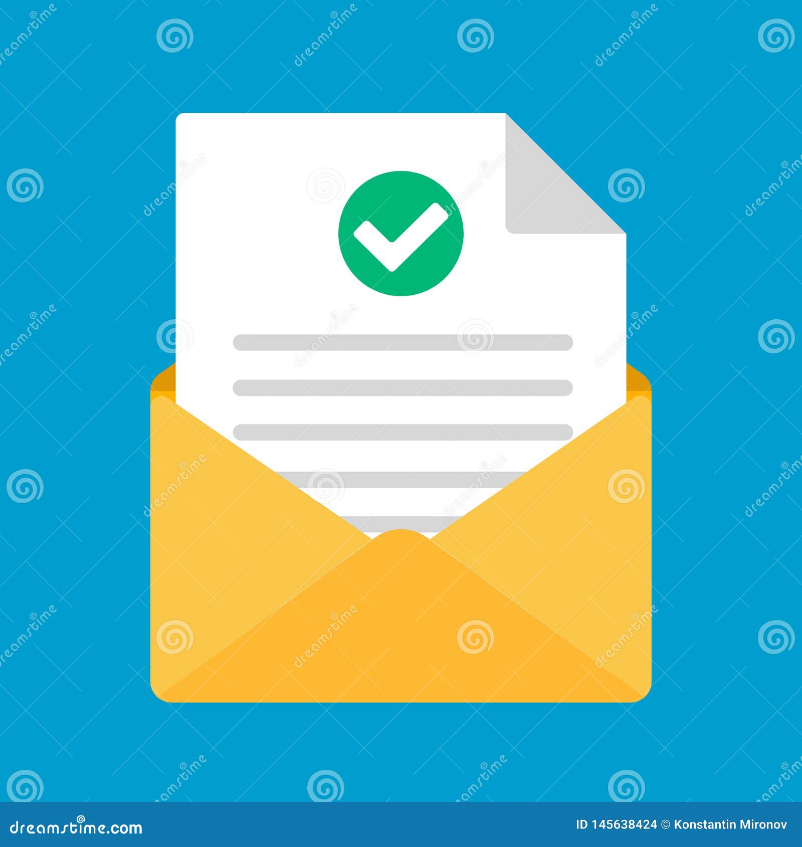 Open Envelope with Document Paper Sheet Page Check Mark Tick Text Icon ...