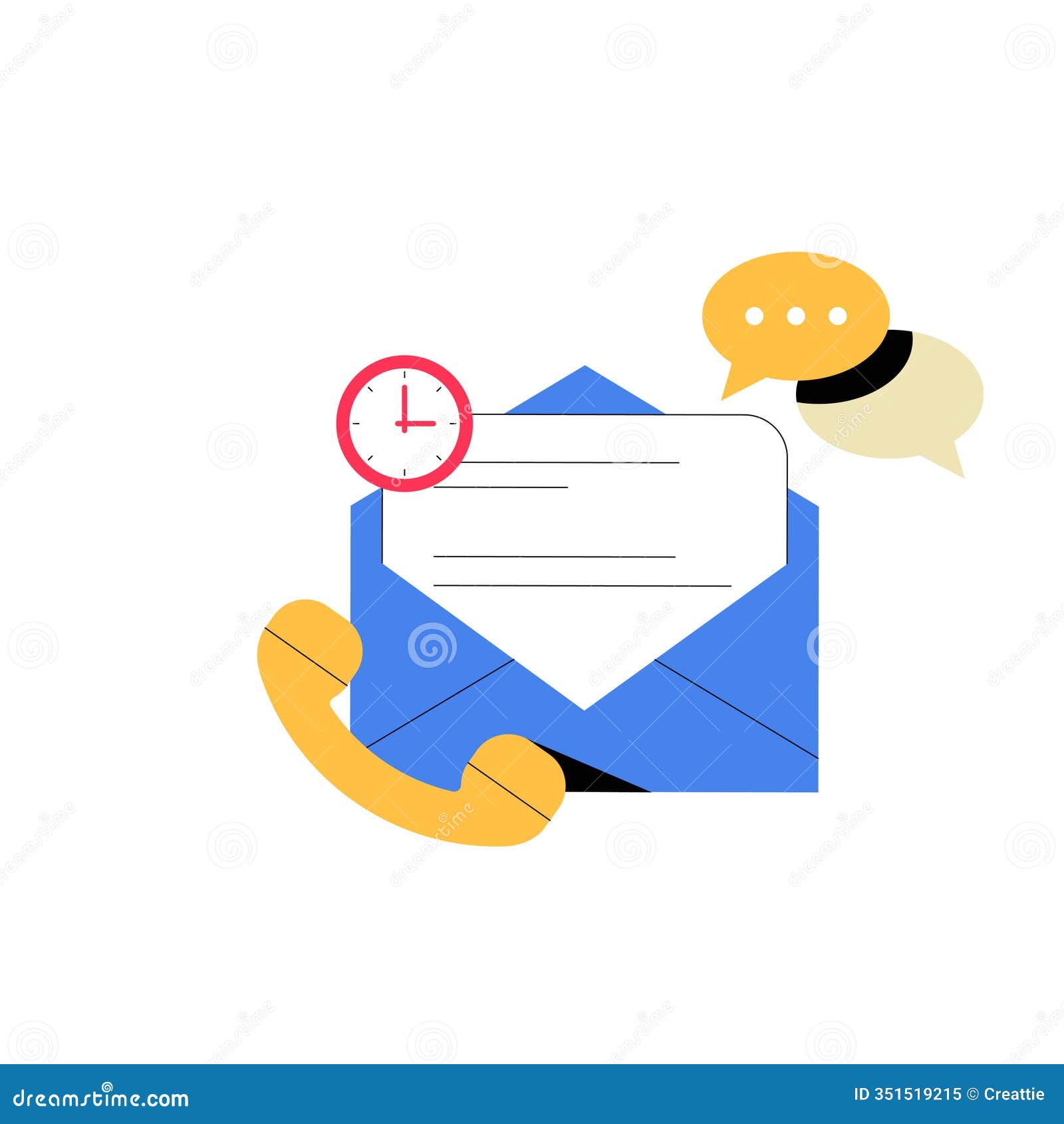 Open Envelope With Clock And Telephone Icons In Flat Vector ...