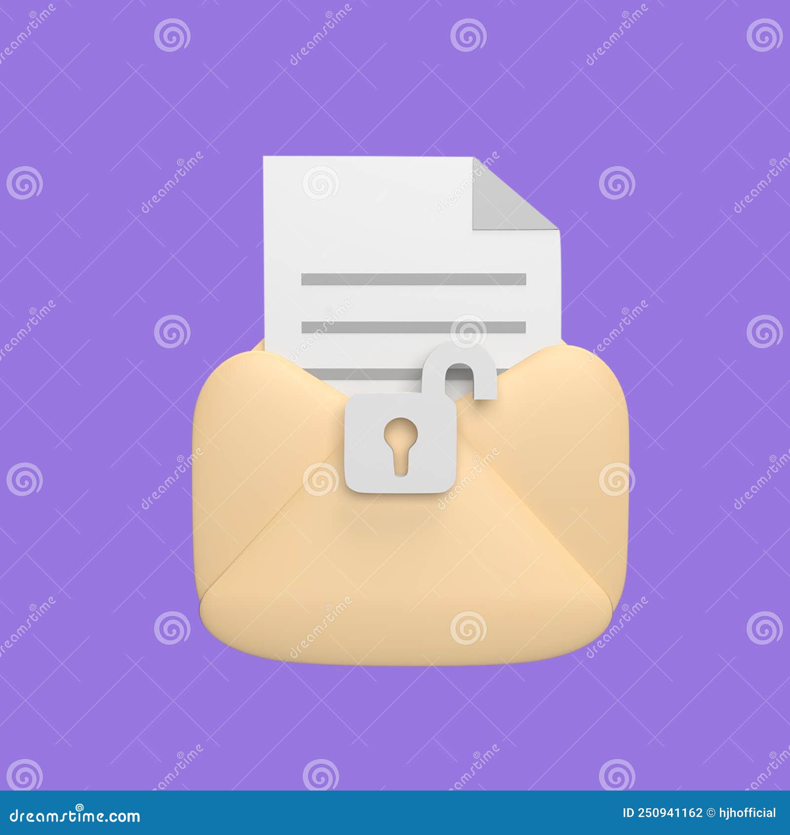 Open Envelope 3d Icon Model Cartoon Style Concept. Render Illustration ...