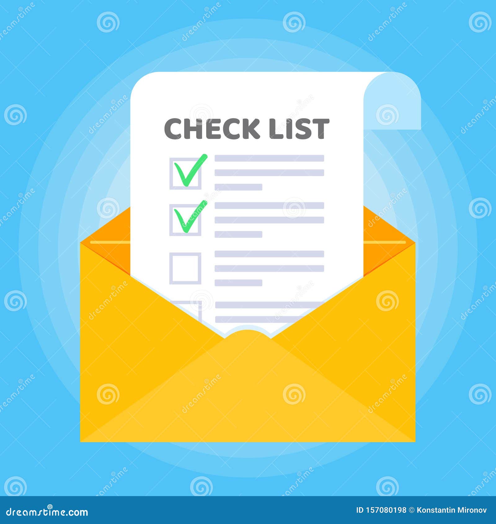 Open Envelope with Document Paper Sheet Page Check Mark Tick Stock ...