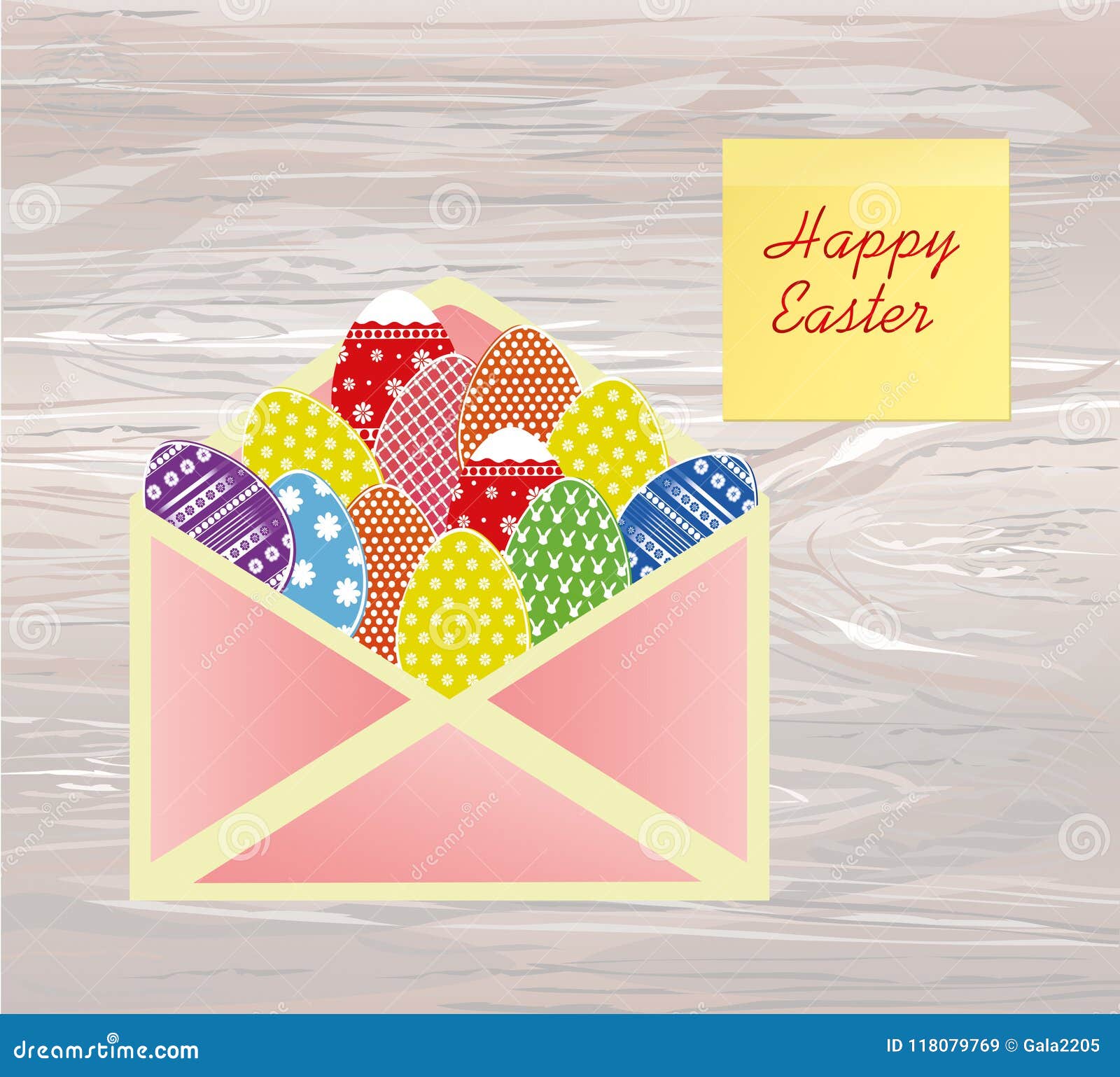Open Envelope with Easter Colored Eggs with a Pattern. Yellow Sh Stock ...