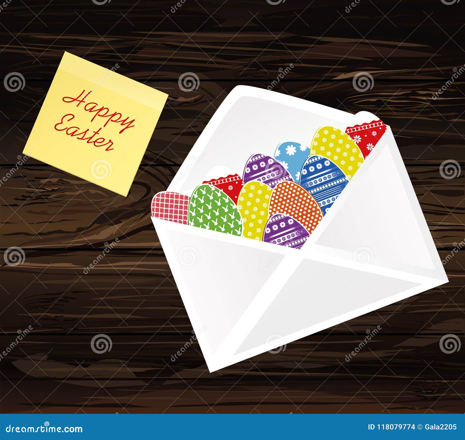 Open Envelope with Easter Colored Eggs with a Pattern. Yellow Sh Stock ...