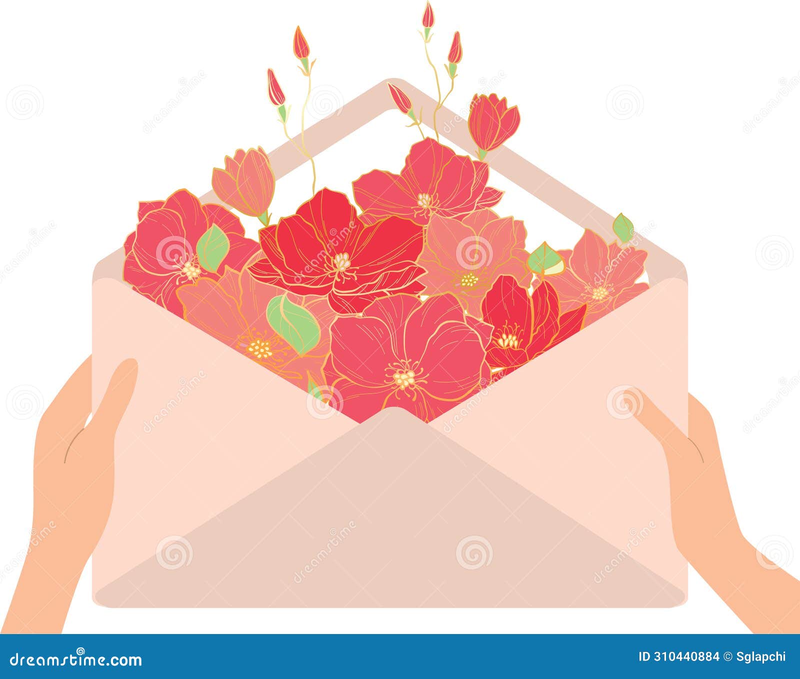 An Open Envelope with Flowers is Held in Their Hands Stock Vector ...