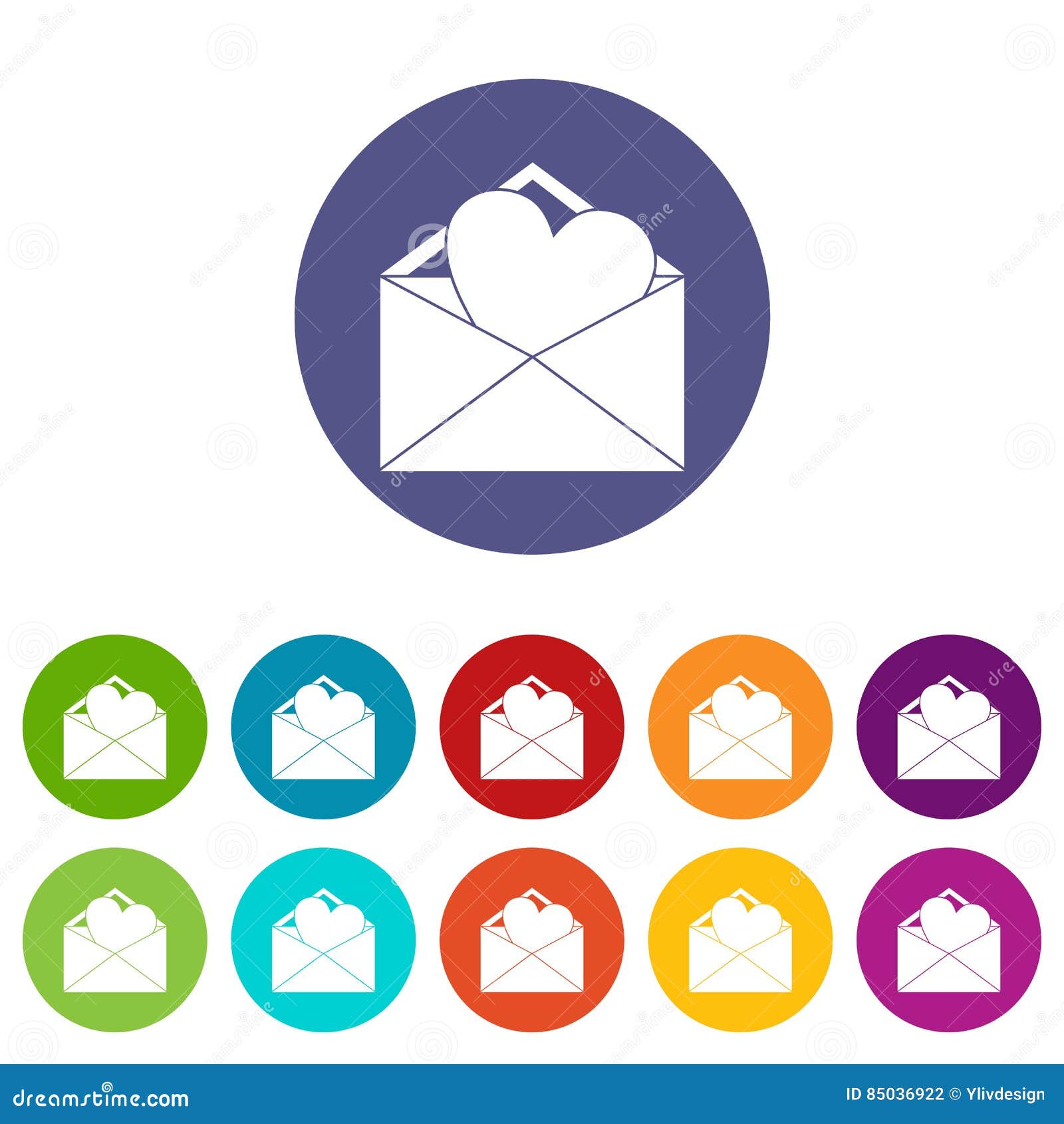 Open Envelope with Heart Set Icons Stock Vector - Illustration of blank ...