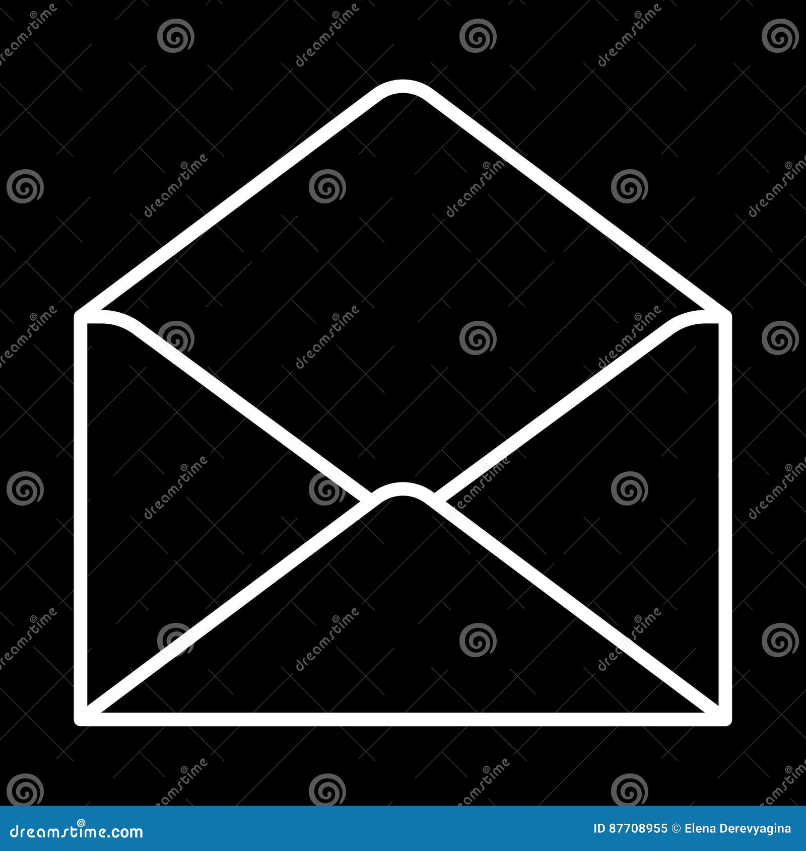 Open Envelope Icon White Contour on Black Background of Vector ...