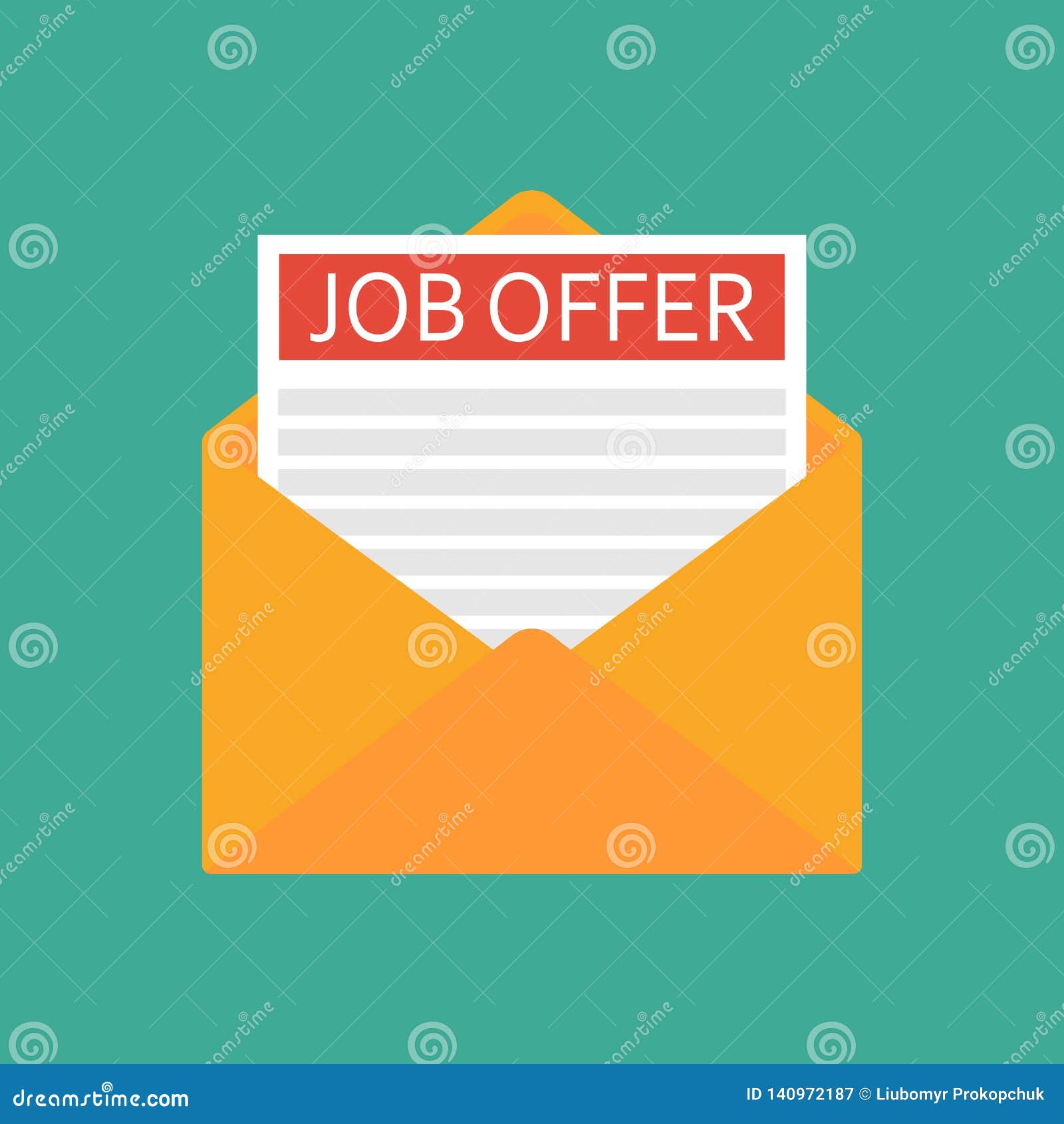 Open Envelope with Job Offer Message. Flat Design Vector Illustration ...