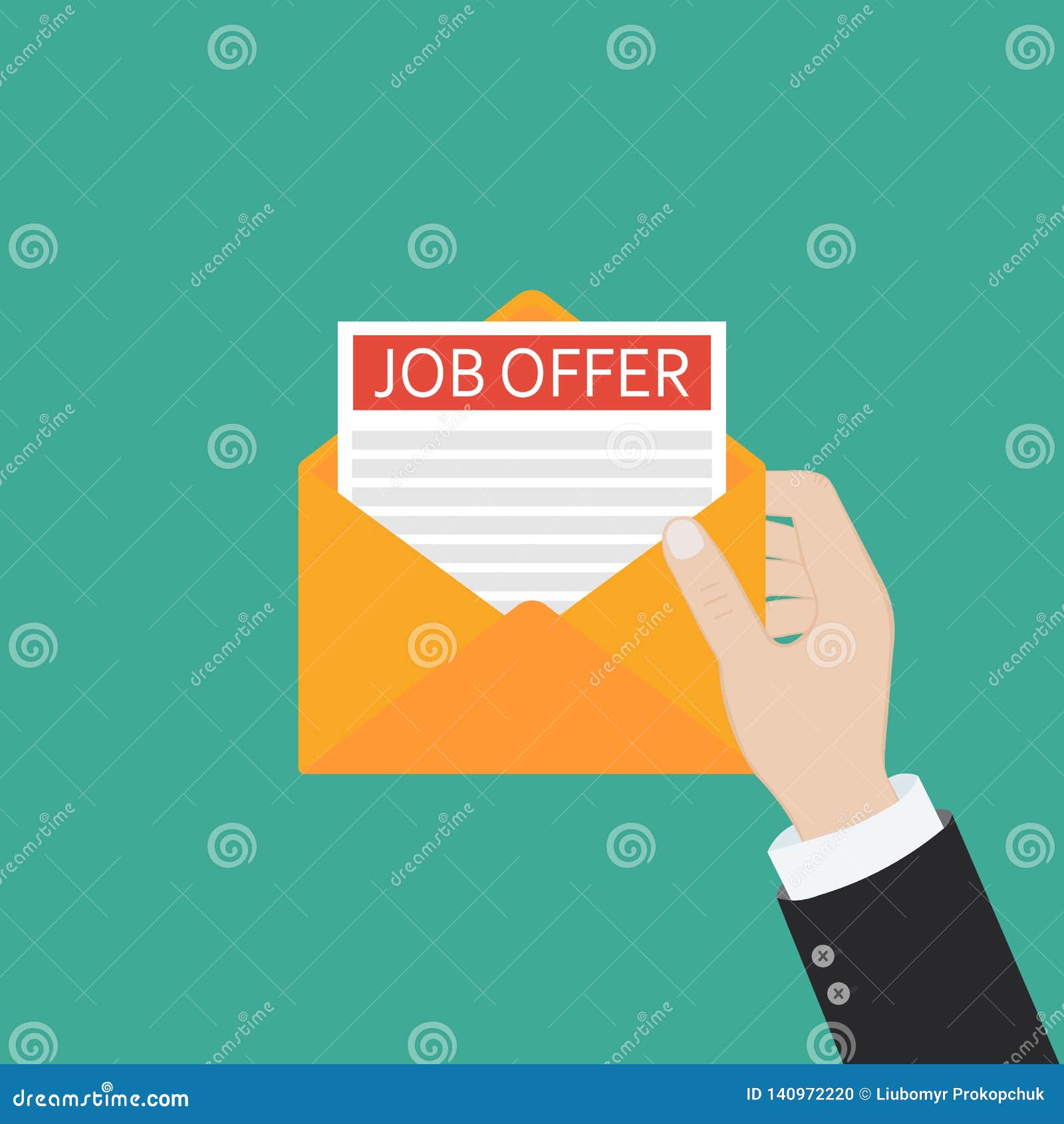 Open Envelope with Job Offer Message. Flat Design Vector Illustration ...