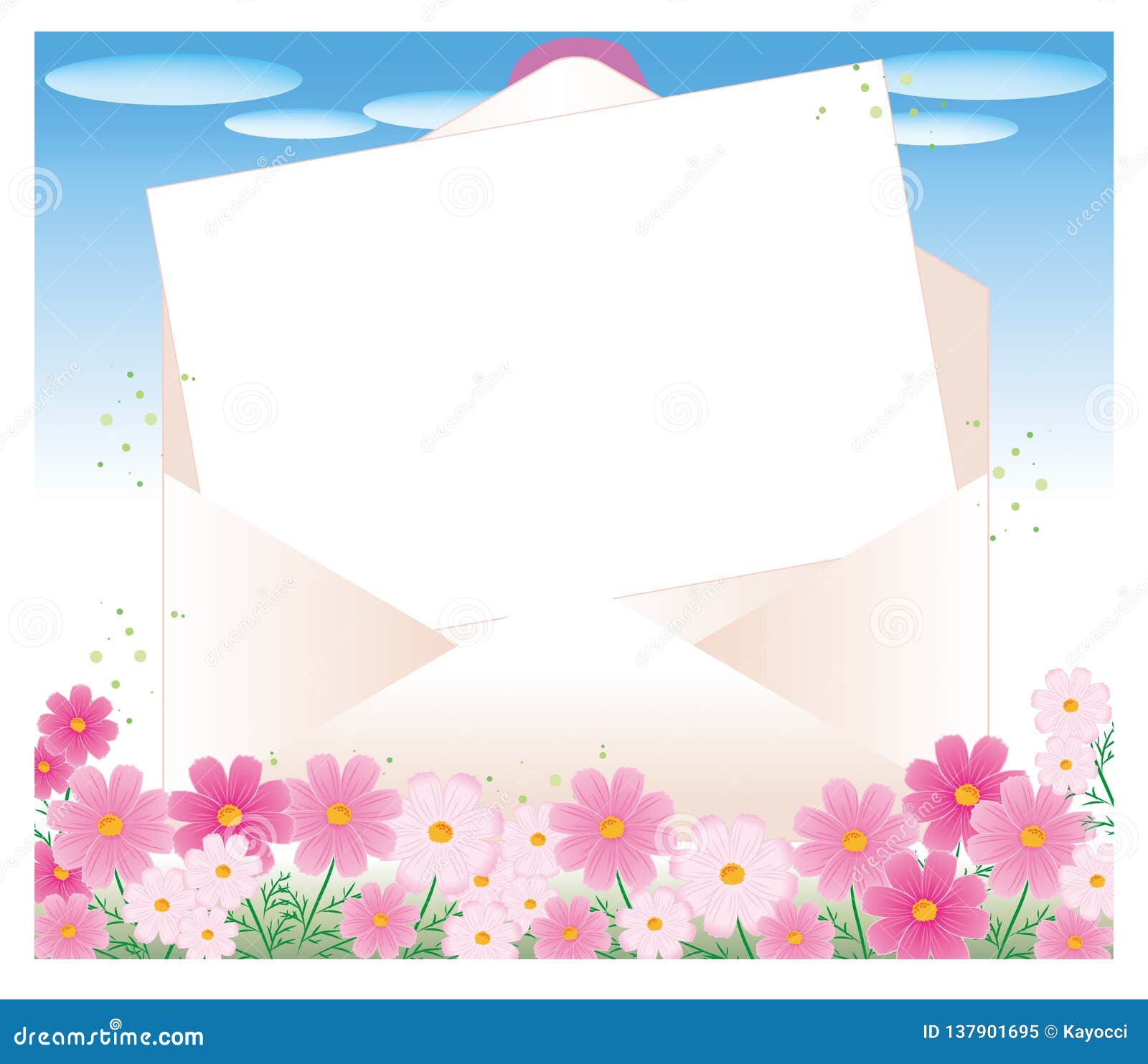 Open Envelope and Letter Paper - Cosmos Flower Garden Stock Vector ...