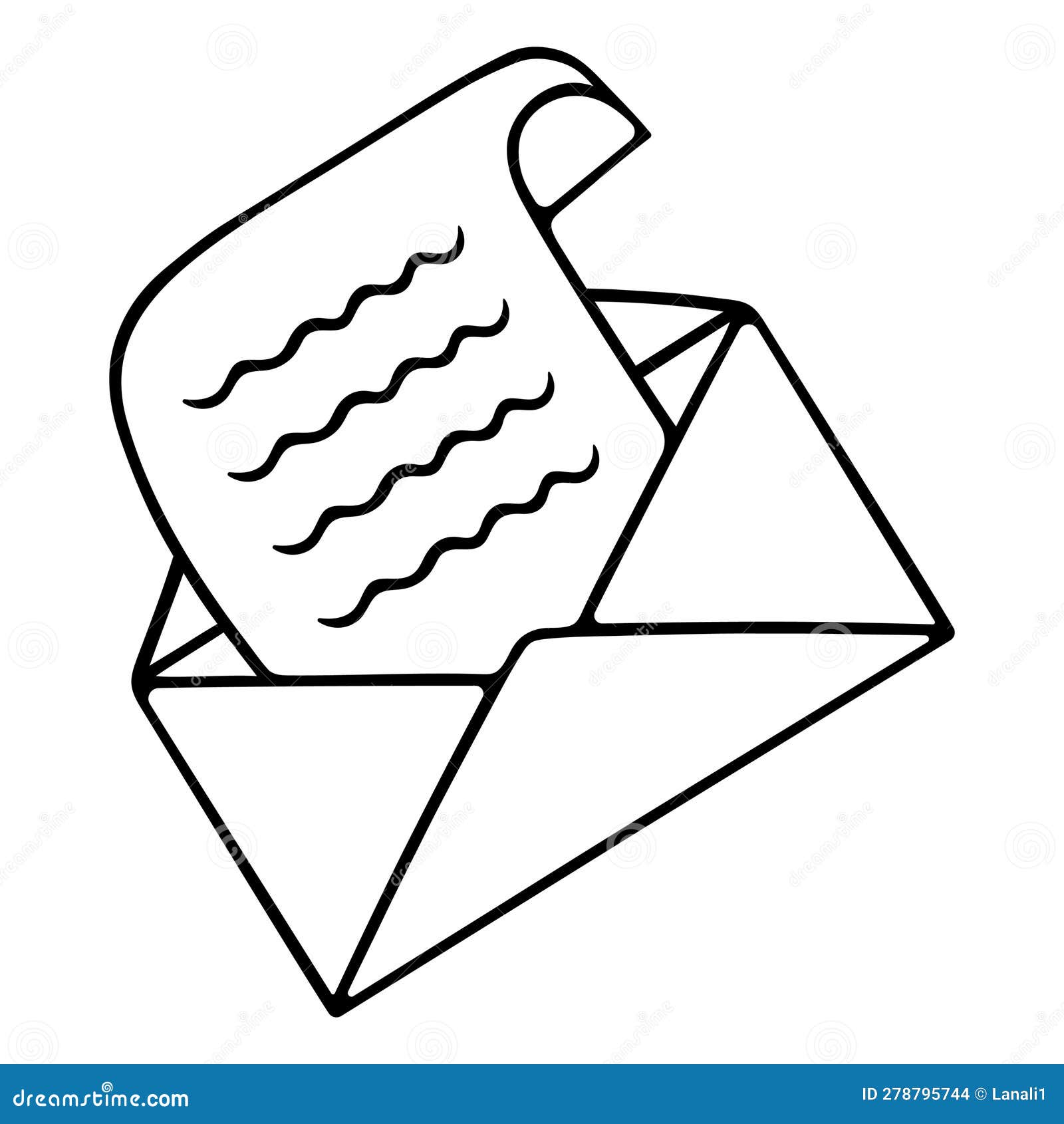 Open Envelope with a Letter. Sketch. Text on a Rolled Sheet. Written ...