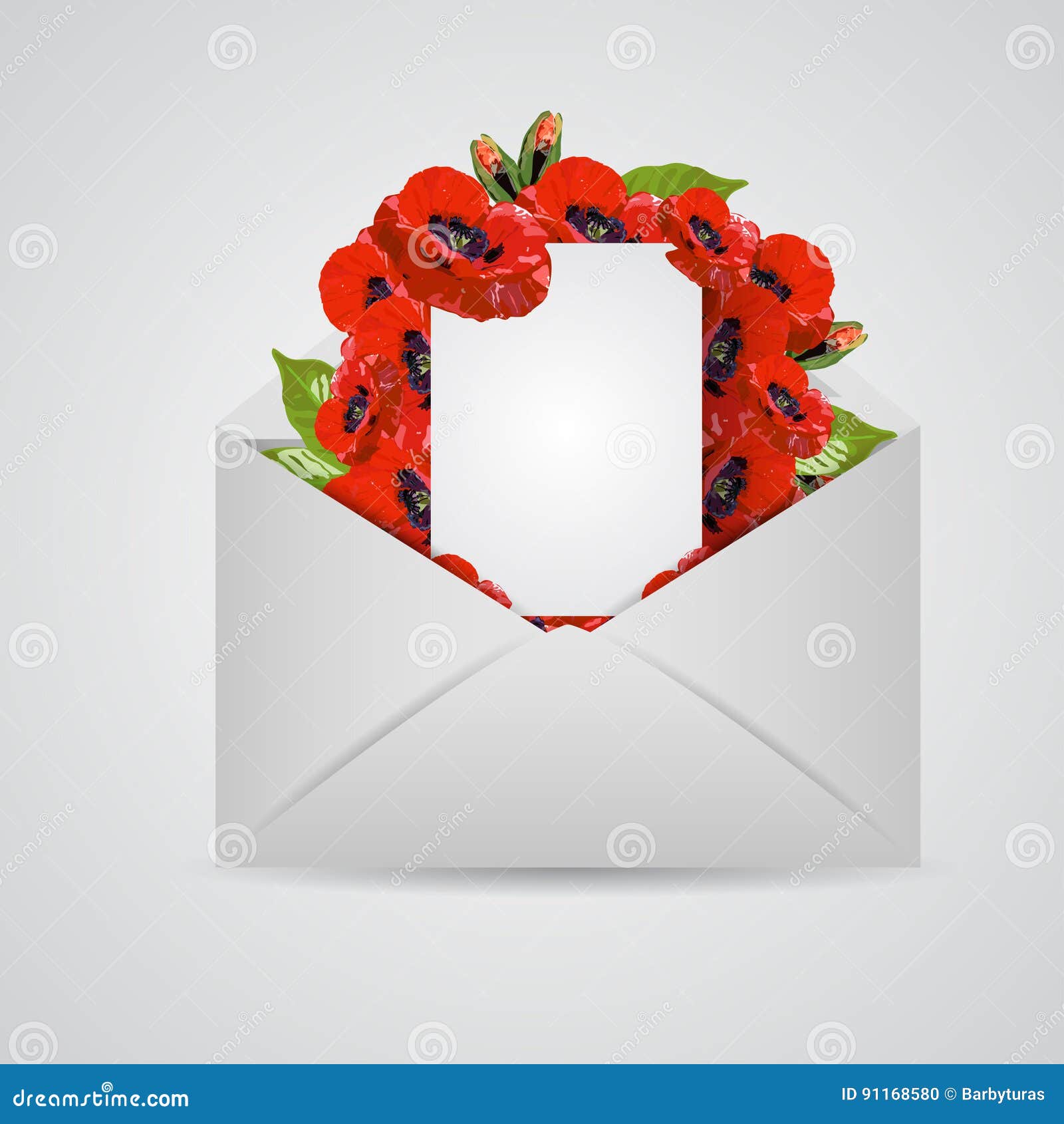Open Envelope with Light Letter. Summer Flower Concept Modern Ornate ...