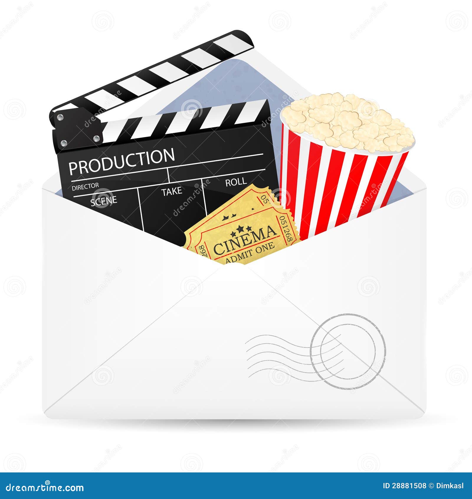 Open Envelope with Movie Clapper Board. Stock Vector - Illustration of ...
