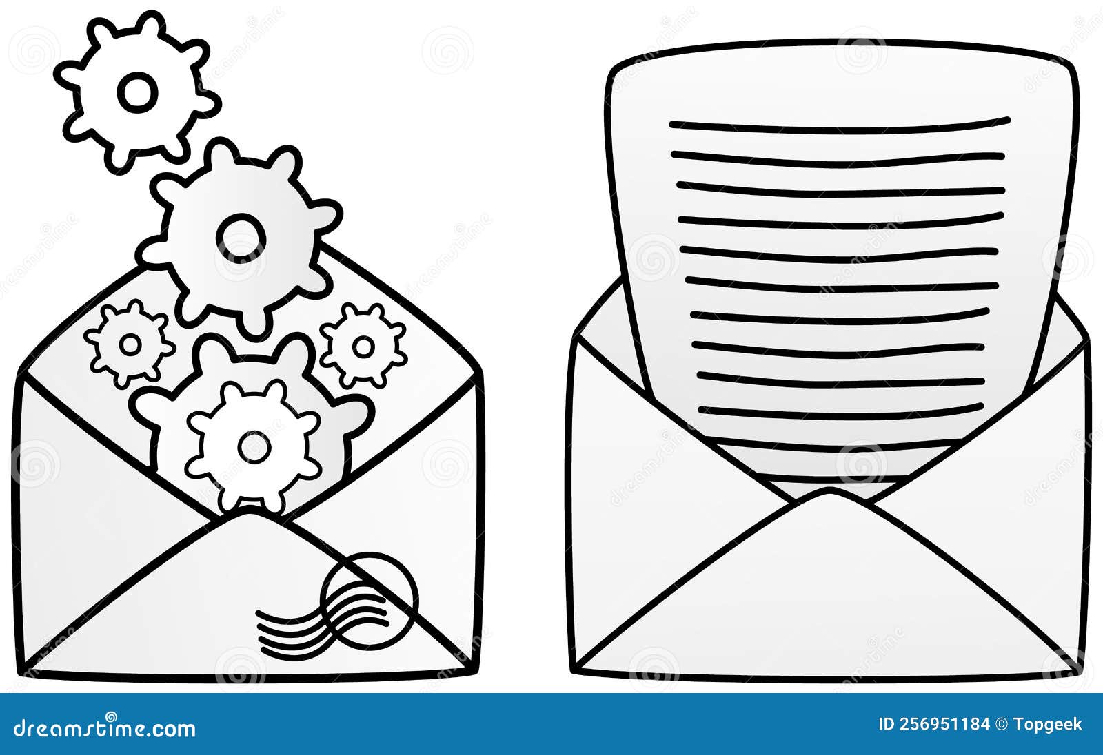 Open Envelope With Paper Sheet And Gears Symbol Of Email. Communication ...