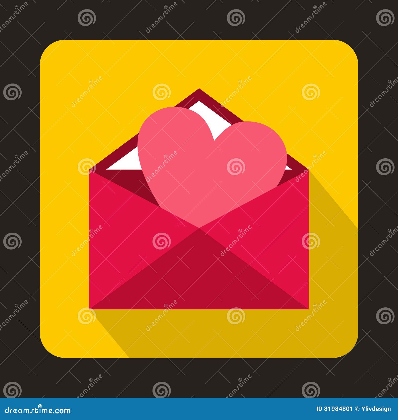 Open Envelope with Pink Heart Icon, Flat Style Stock Vector ...