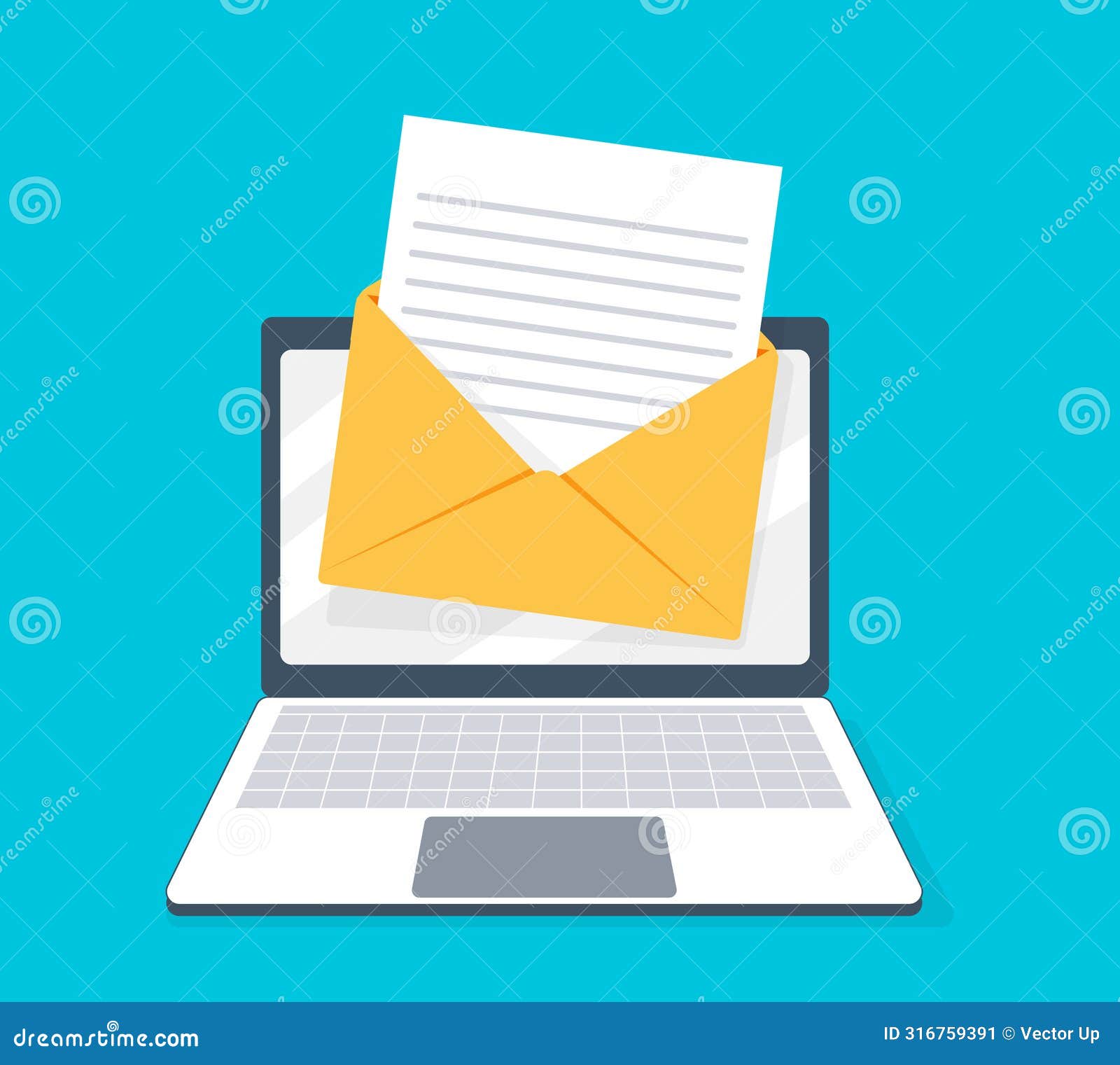 Open Envelope on the Screen Laptop. Sending and Receiving Emails. Email ...