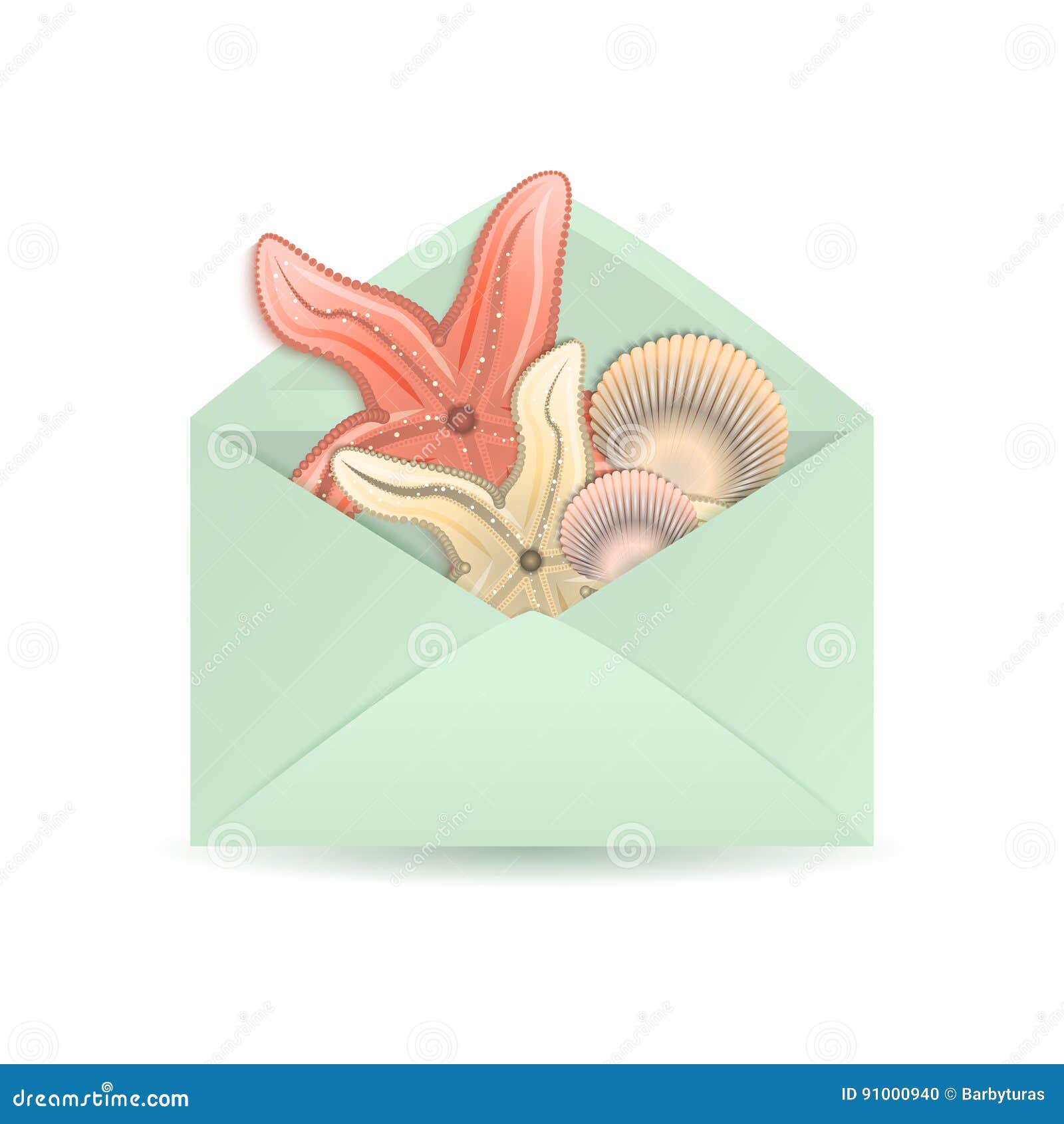 Open Envelope with Shells and Starfishes. Stock Illustration ...