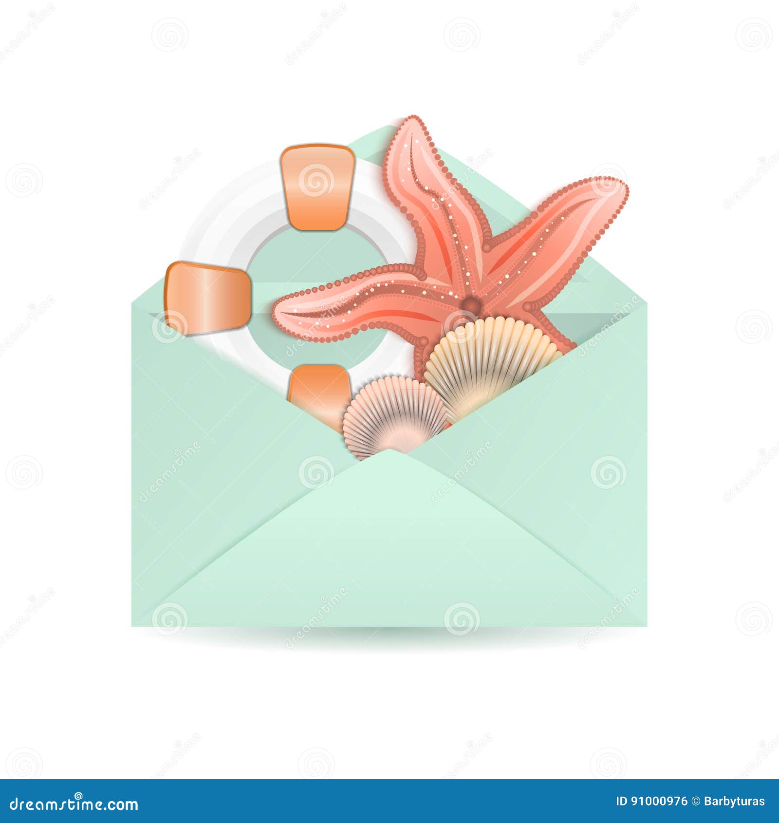 Open Envelope with Shells and Starfishes. Stock Illustration ...