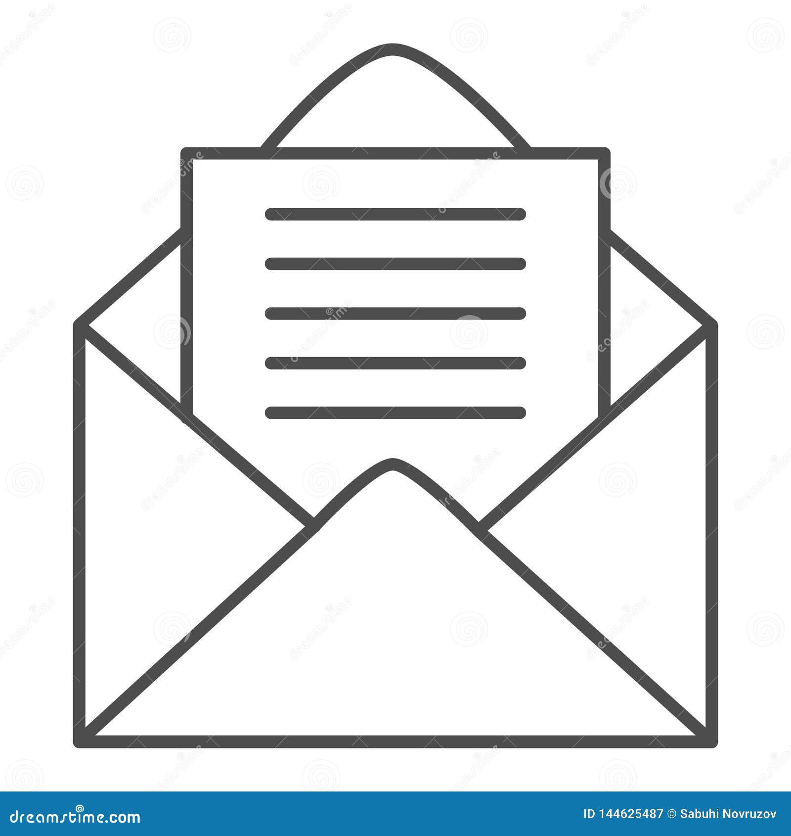 Open Envelope Thin Line Icon. Letter Vector Illustration Isolated on ...