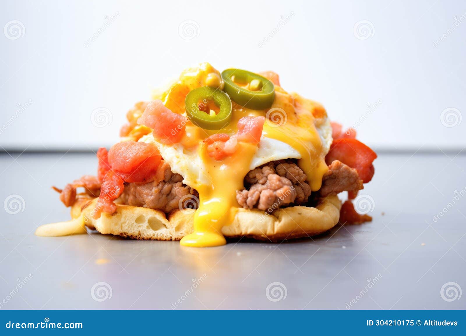 Open-face Cheeseburger, Toppings Visible, Side View Stock Illustration ...