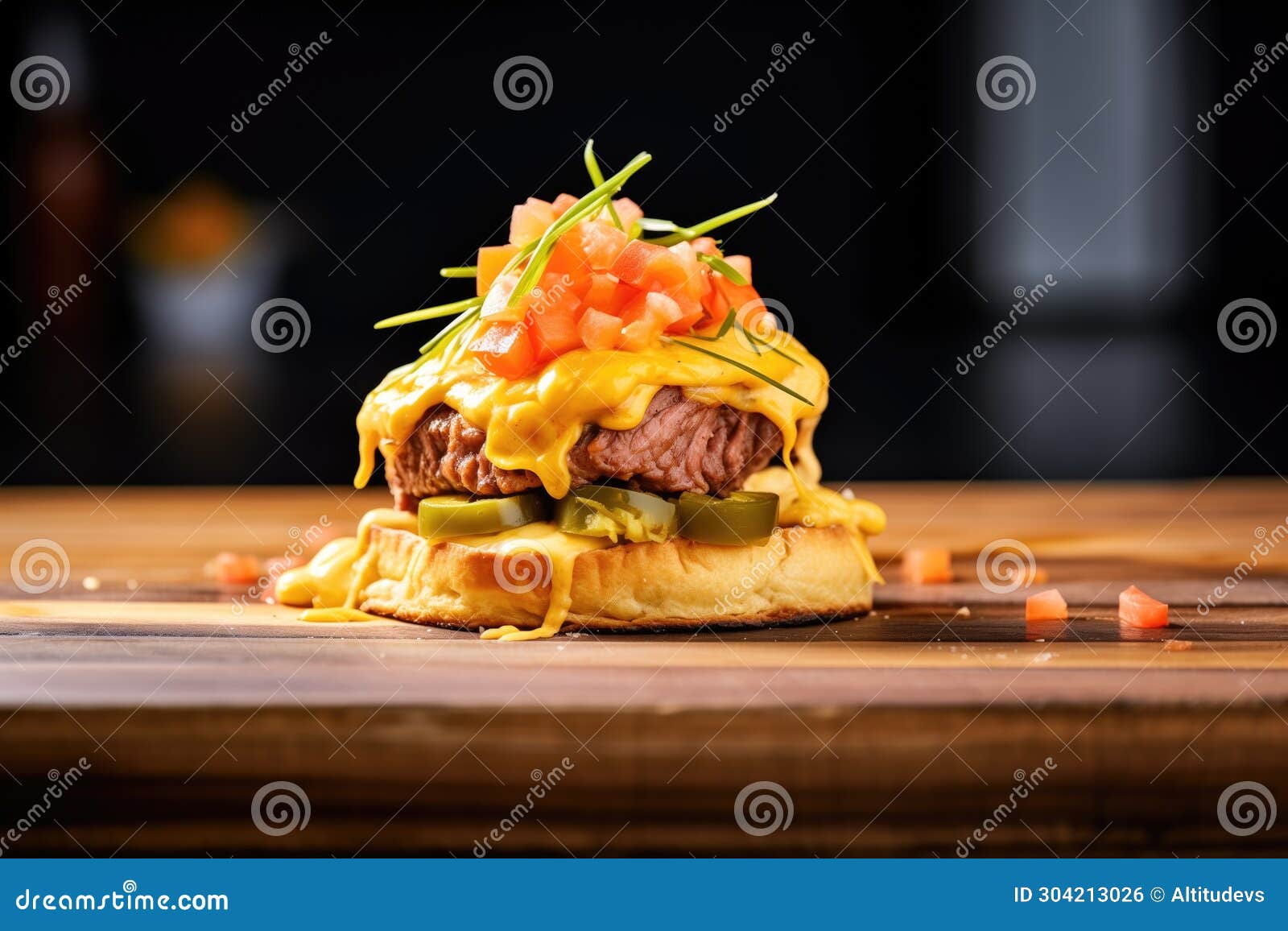 Open-face Cheeseburger, Toppings Visible, Side View Stock Photo - Image ...