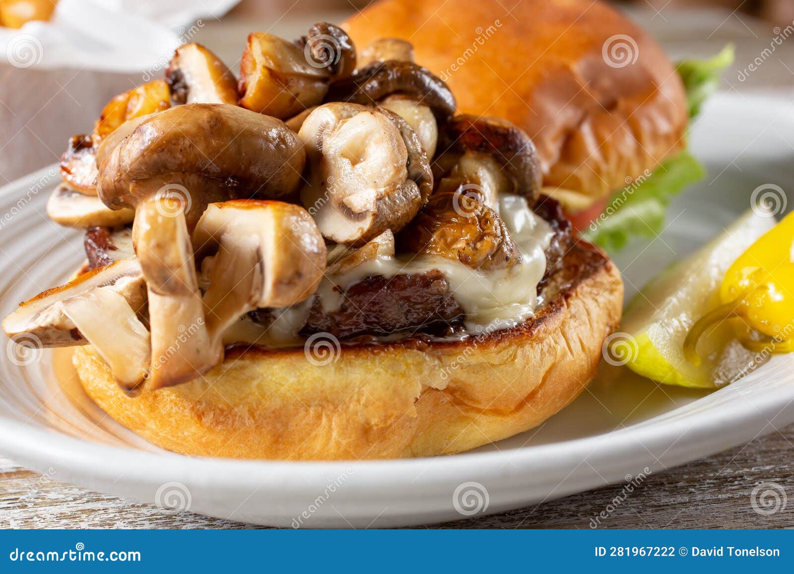Open Face Mushroom Cheeseburger Stock Photo - Image of fruit, store ...