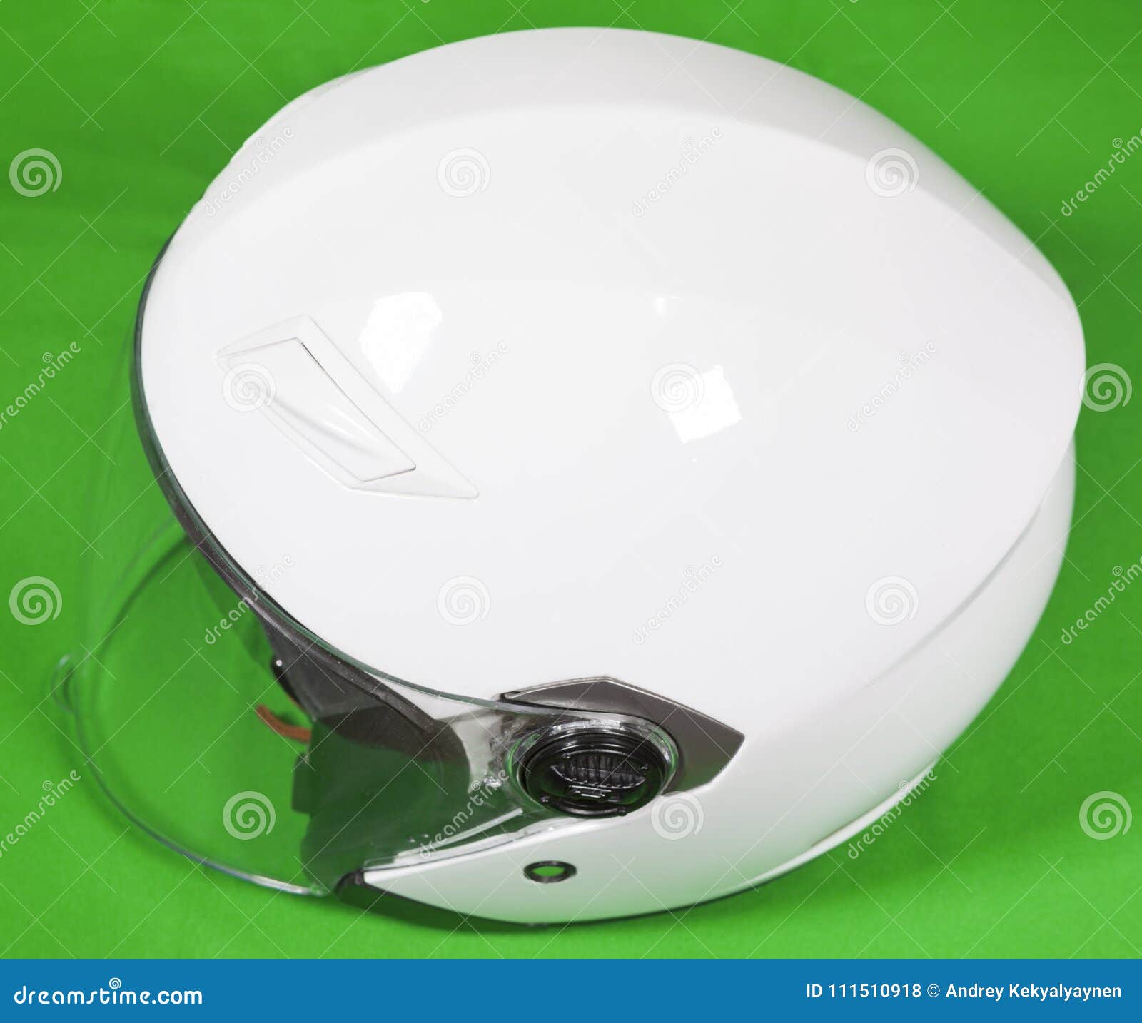 Open Face White Motorcycle Helmet with Attached Face Shield, Top and ...