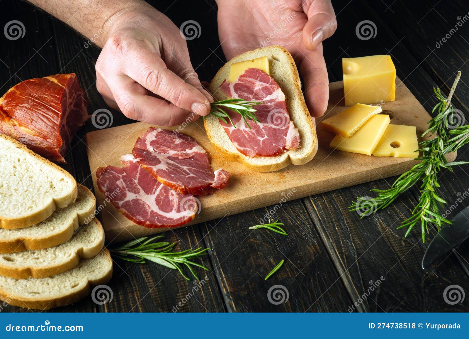 Open-faced Ham and Cheese Tapas-style Sandwiches by the Hands of an ...