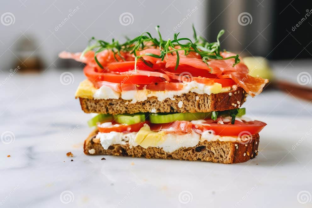 Open-faced Sandwich with Perfect Layers on Granite Stock Photo - Image ...