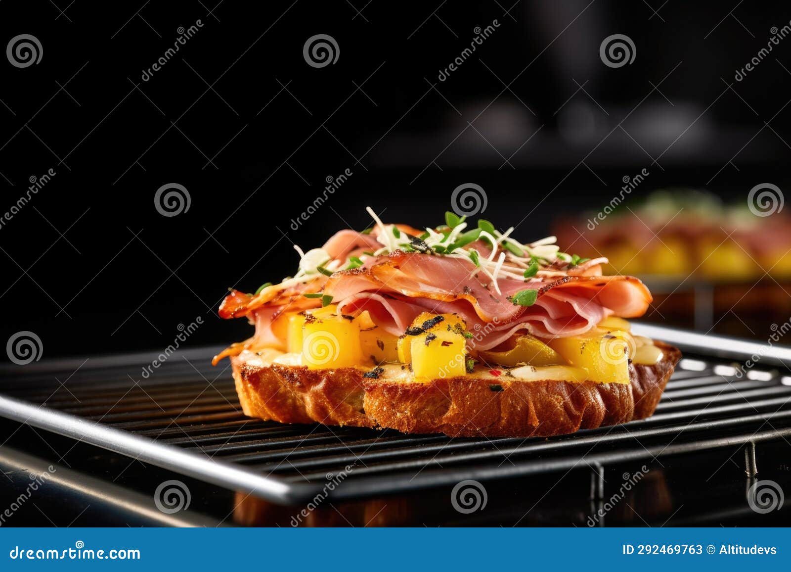 An Open-faced Smoked Ham Sandwich with Pineapple on a Bakery Rack Stock ...