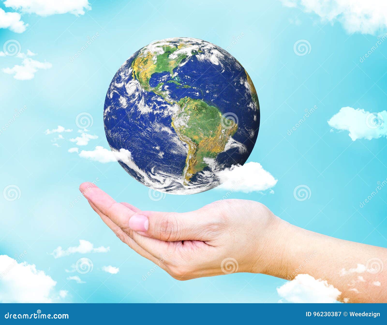 Open Female Hand with Floating World Globe and Cloud with Light Stock ...