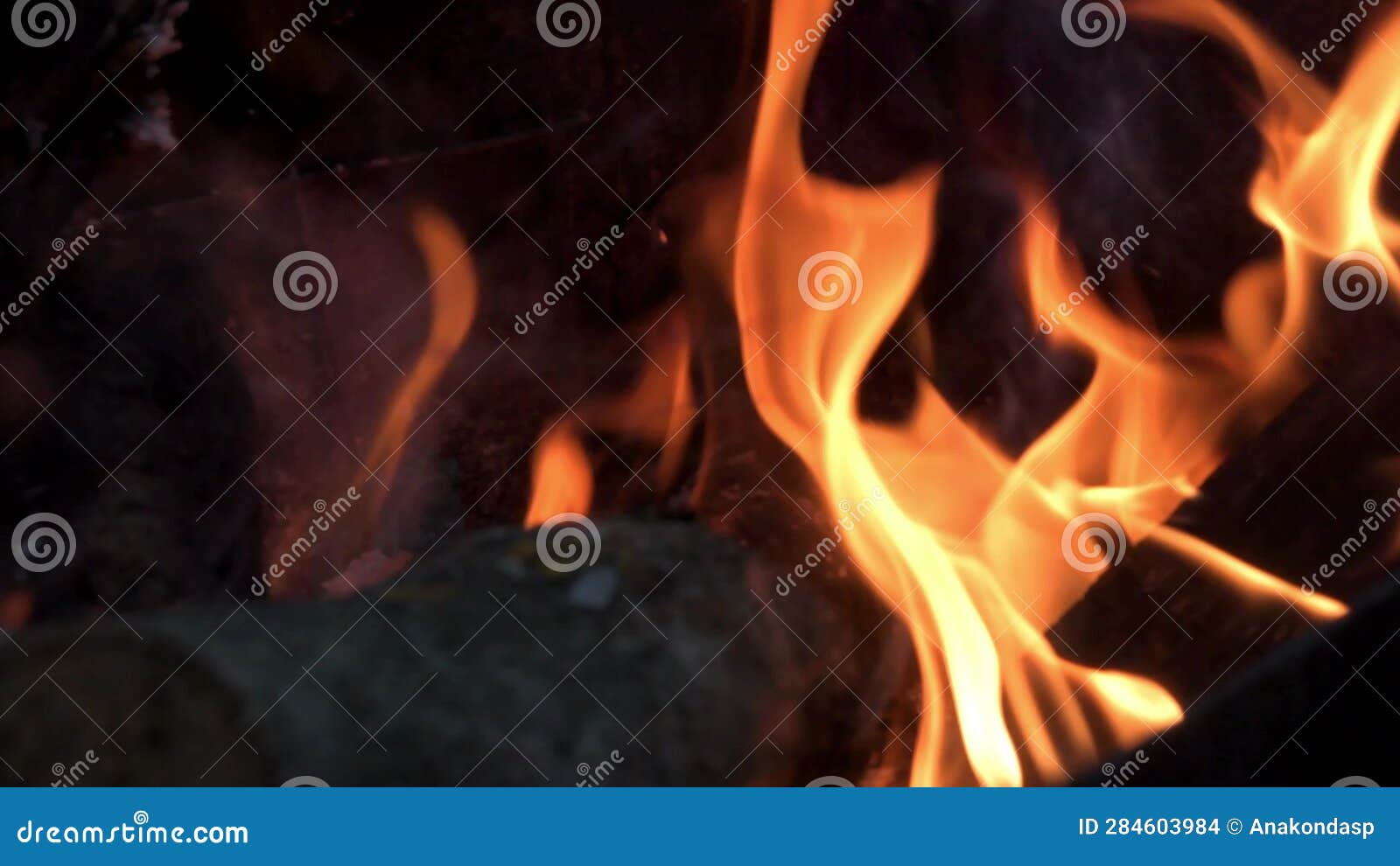 Open Fire Burning in Campfire at Evening Outdoor. Close Up. Stock ...