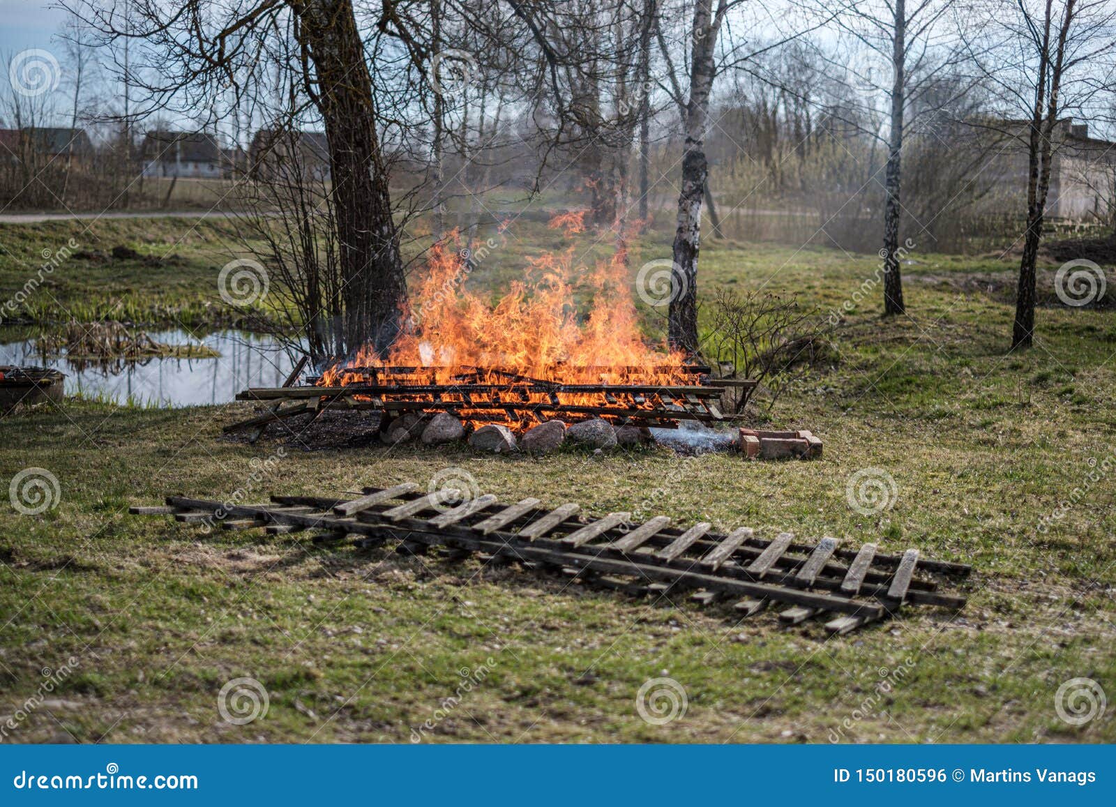 Open Fire Burning in Countryside Home Garden Stock Photo - Image of ...